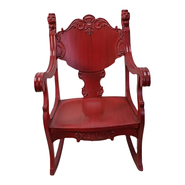 Late 19th Century Antique Victorian Painted Red Solid Oak Rocking Chair ...