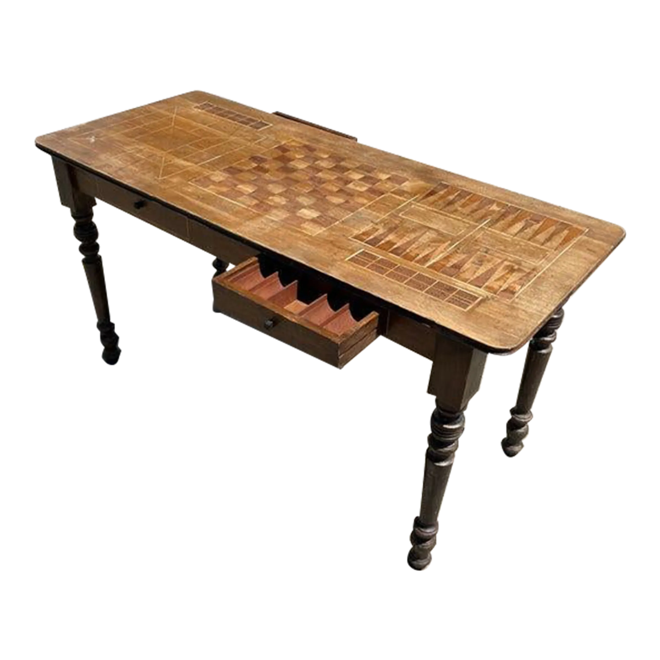 Antique Farmhouse Turned Wood Gaming Table | Chairish