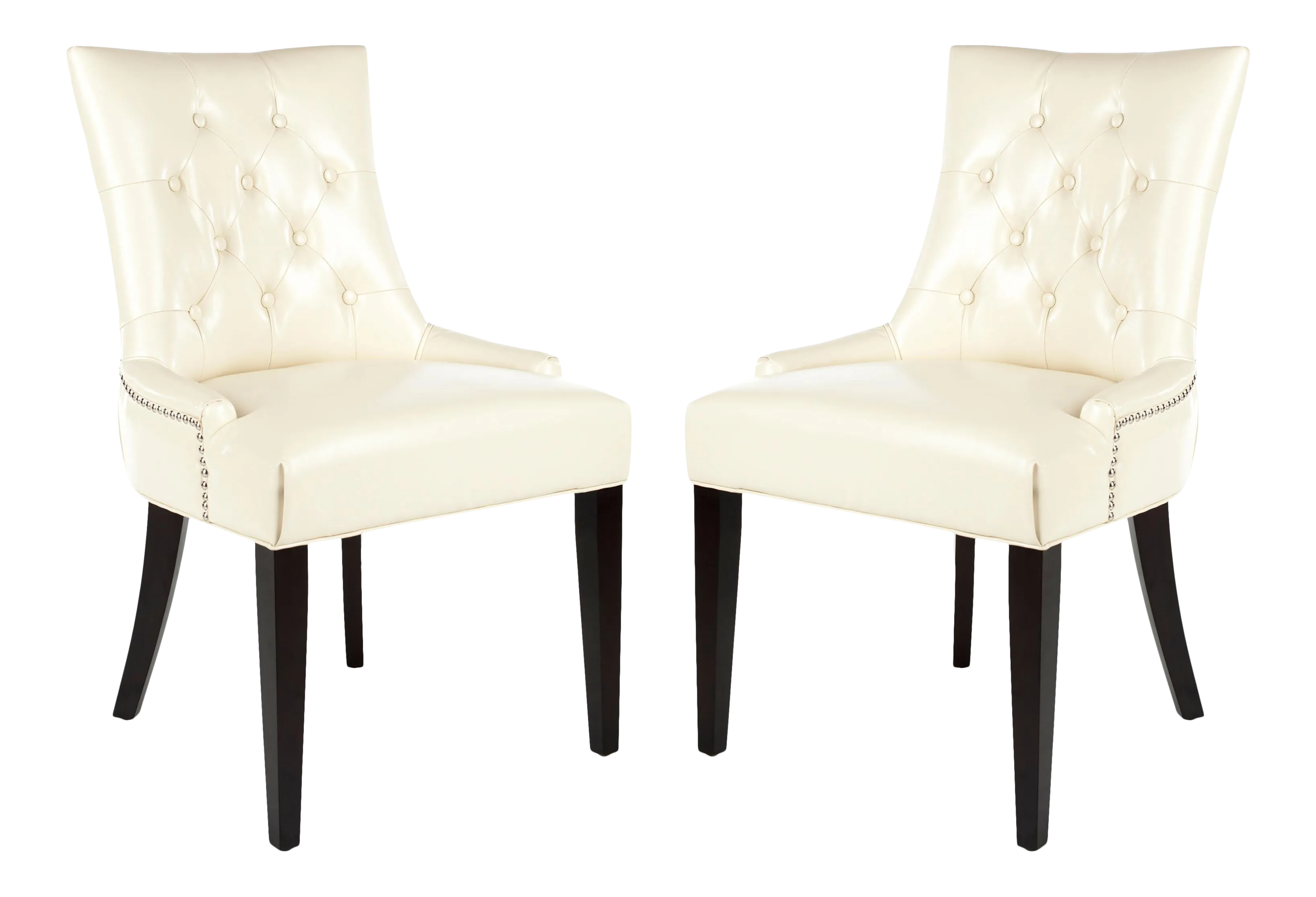 19''H Tufted Side Chairs With Silver Nailheads in Flat Cream & Espresso ...