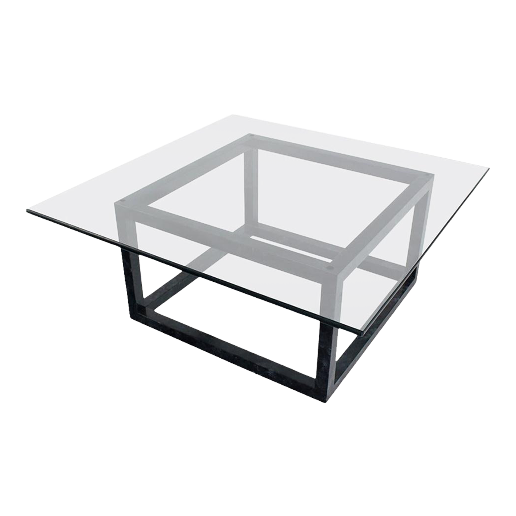 Large 44" Square Mid Century Faux Finish Cube Shape Base 3/4" Glass Top ...