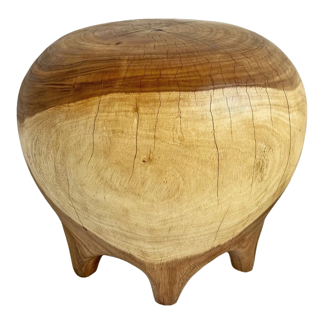 Two Tone Bulb Drop Acacia Stool / Table | Chairish