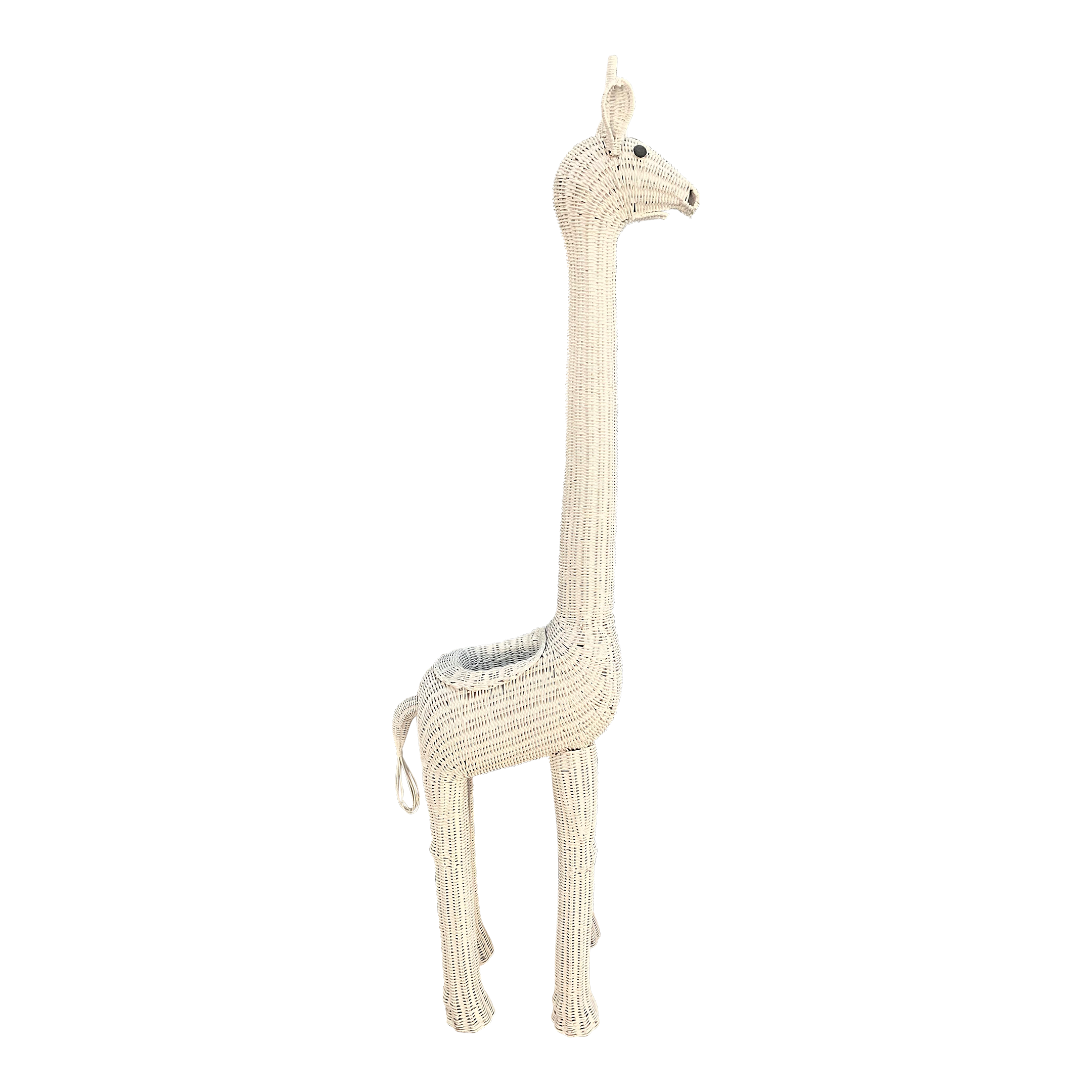 Vintage Tall White Wicker Giraffe Planter | Chairish