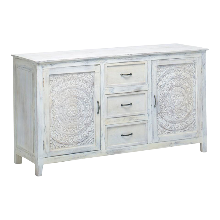 White Carved Wood Bohemian Lace Sideboard With Drawers | Chairish
