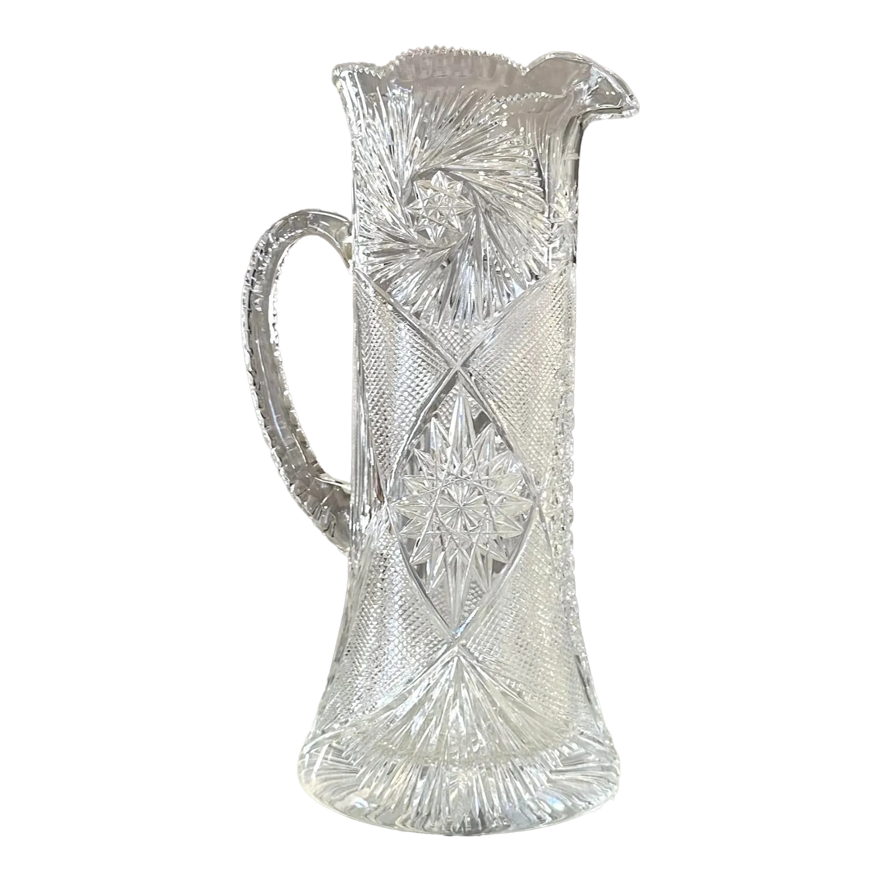 Vintage Yasemin Brilliant Cut Glass Signed Water Pitcher | Chairish