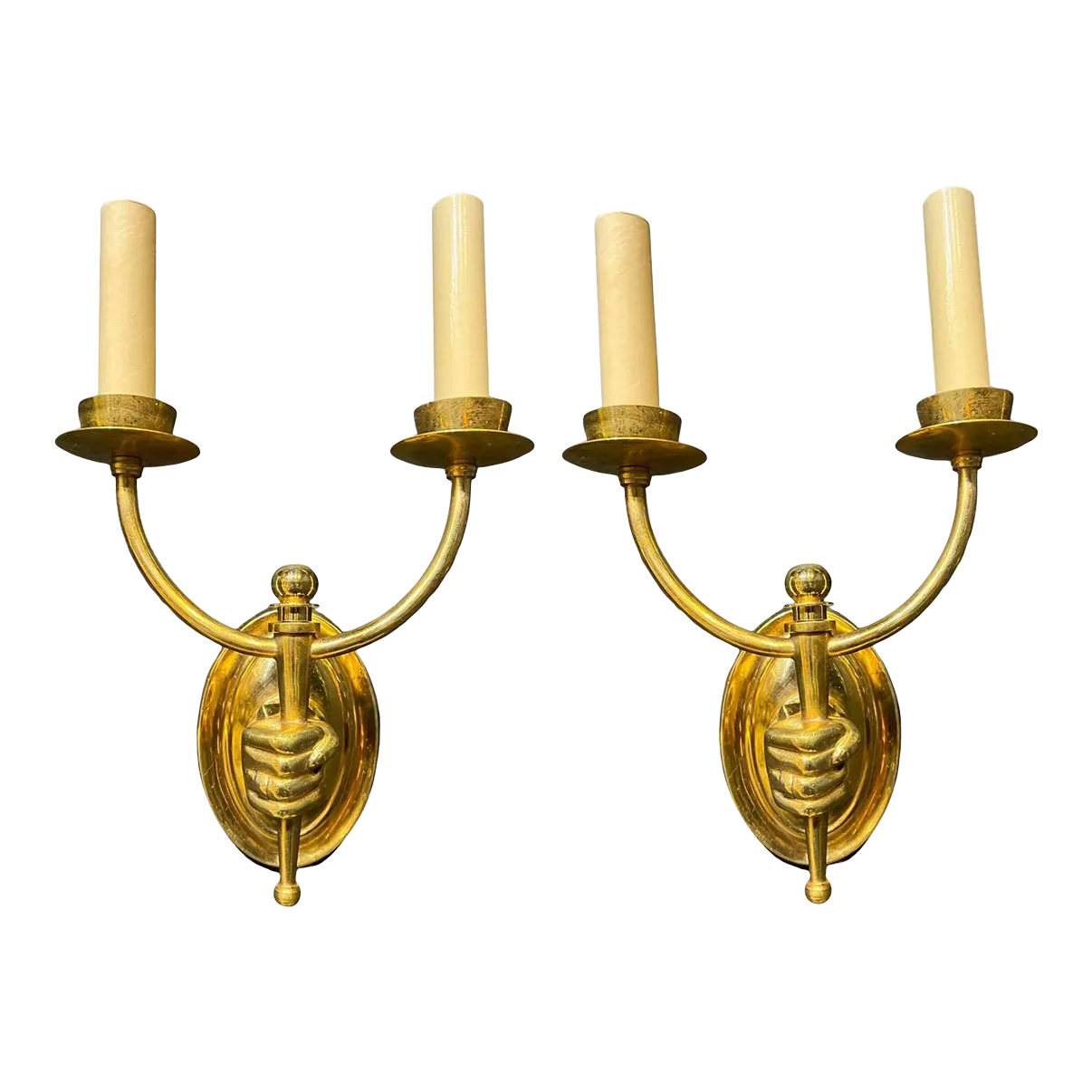 1930's Double Lights Hands Sconces - a Pair | Chairish