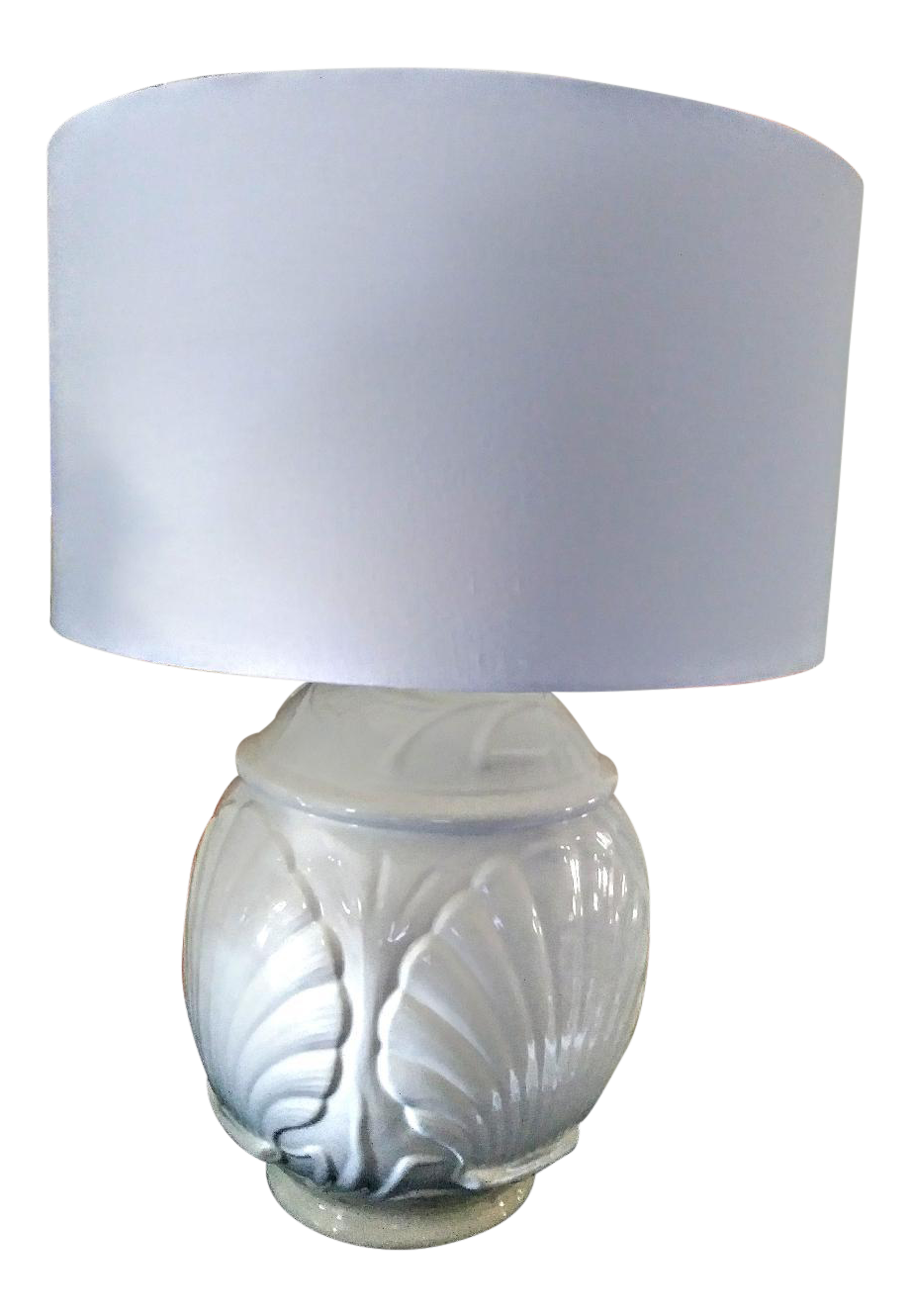Large White Ceramic Sea Clam Shell Design Table Lamp W/ White Shade ...