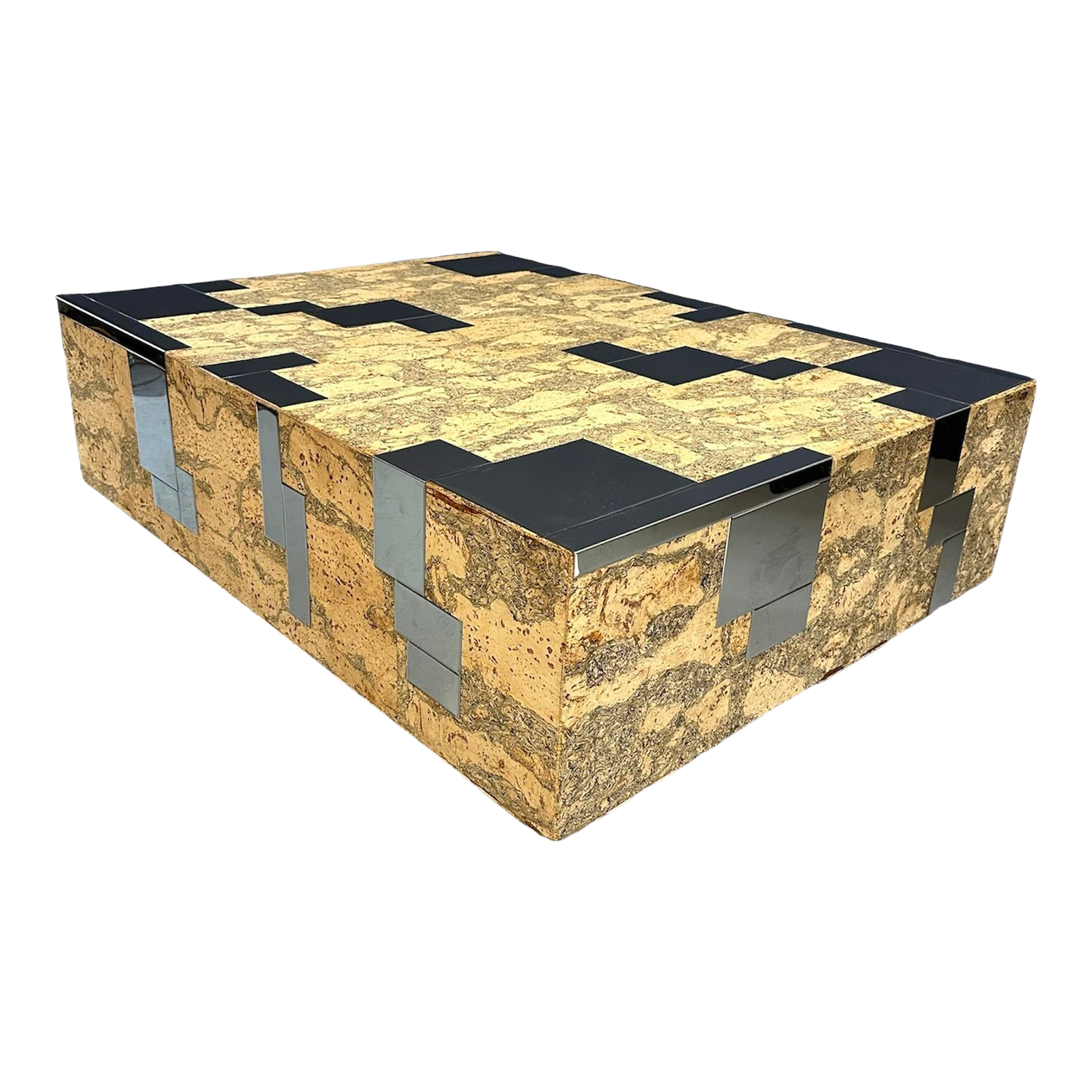 1970s Paul Evans Style Cork and Stainless Steel Coffee Table on Plinth ...