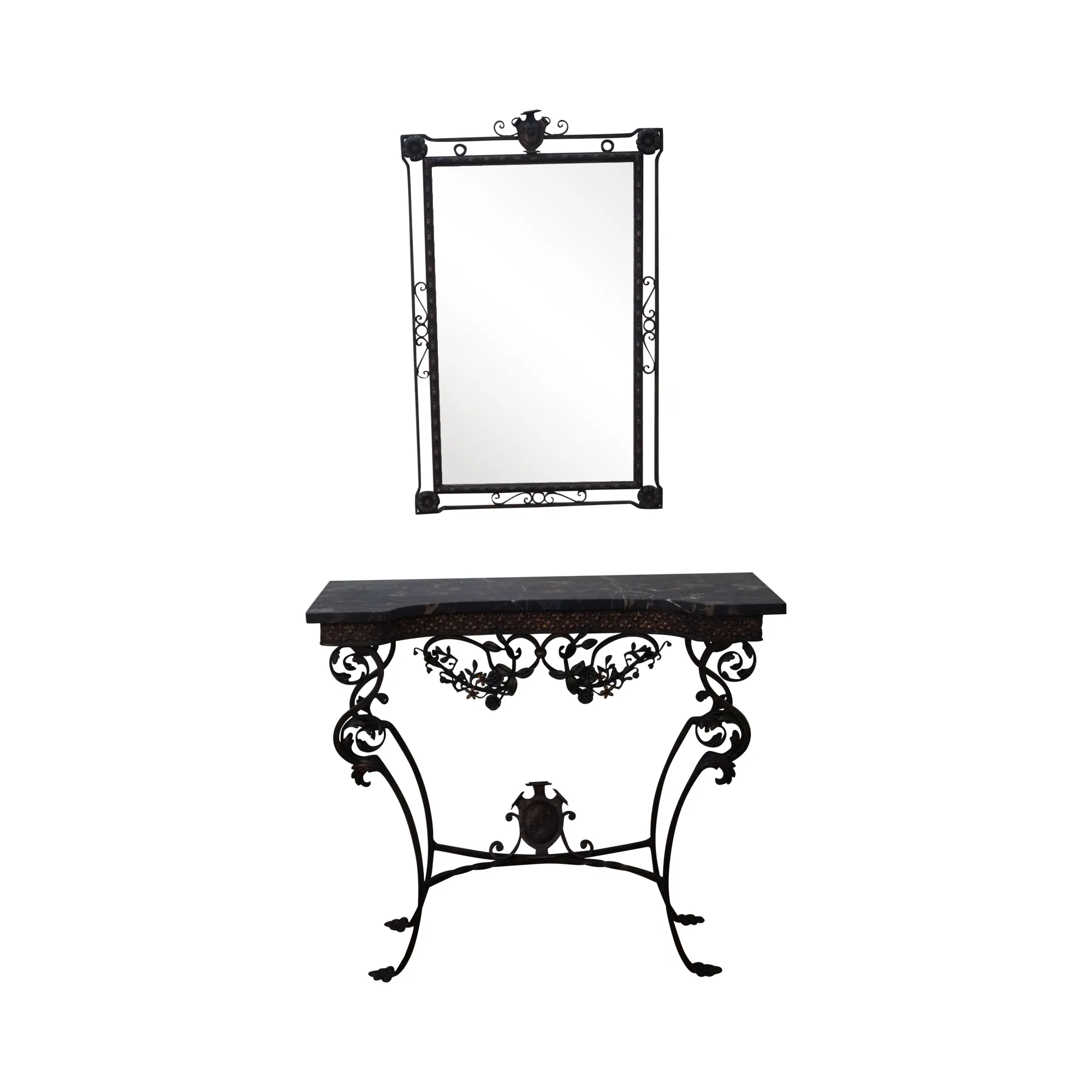 Antique Marble & Cast Iron Console Table & Mirror | Chairish