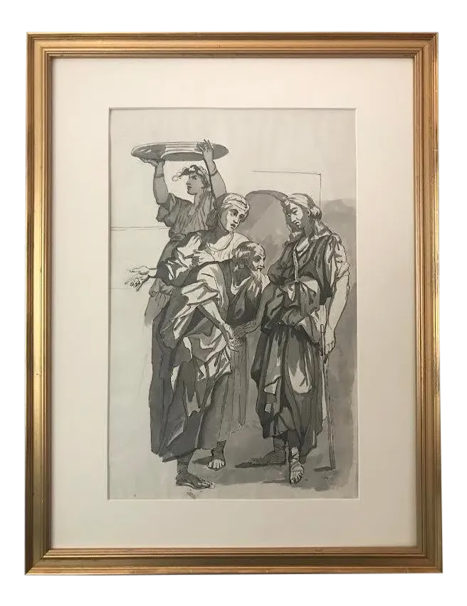 Antique Old Master Ink and Wash Drawing Figures 17th Century | Chairish