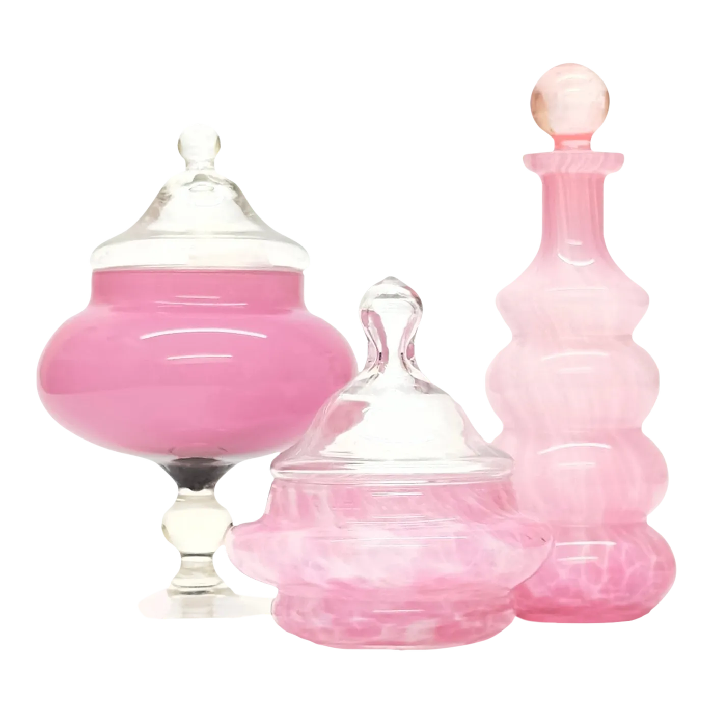 Mid-Century Pink Glass Lidded Vessels - Group of 3 | Chairish