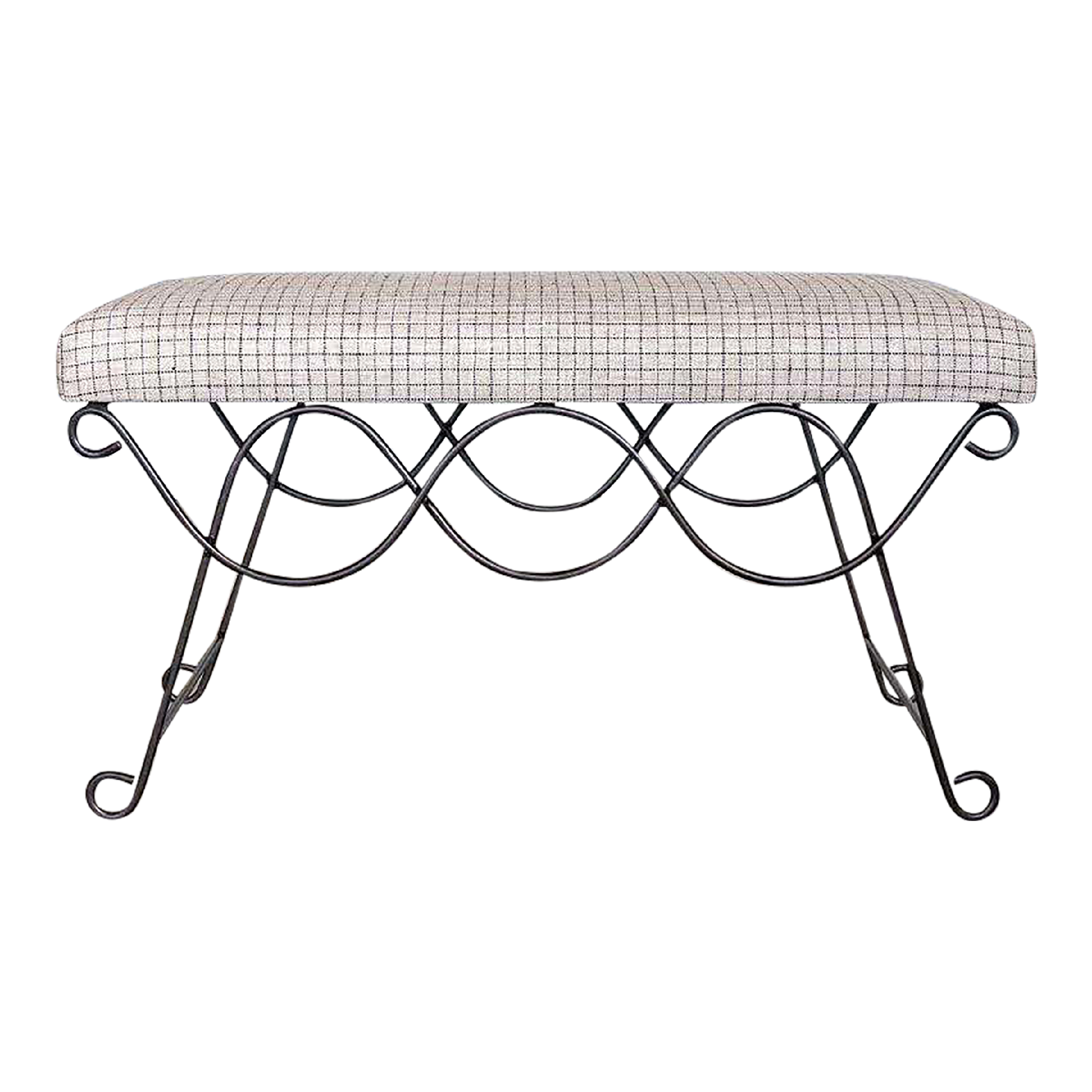 Panoplie Iron Double Loop Bench, Linen Check | Chairish