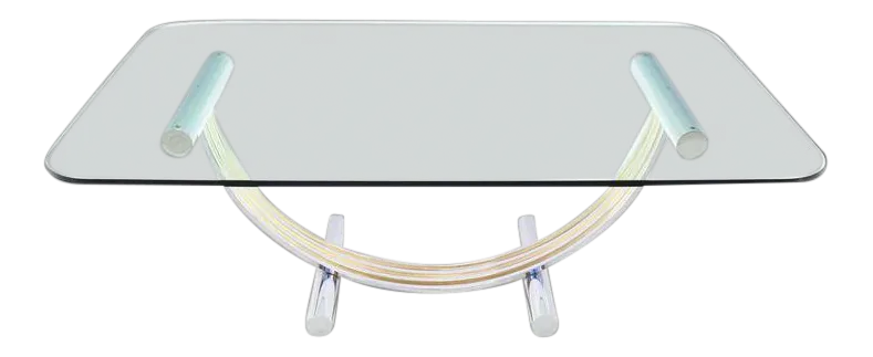 Mid-Century Modern Thick Glass Top Dining Conference Table | Chairish