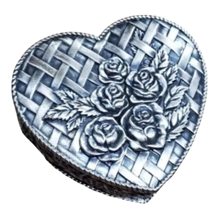 Vintage Pewter Heart-Shaped Velvet Lined Trinket Box | Chairish