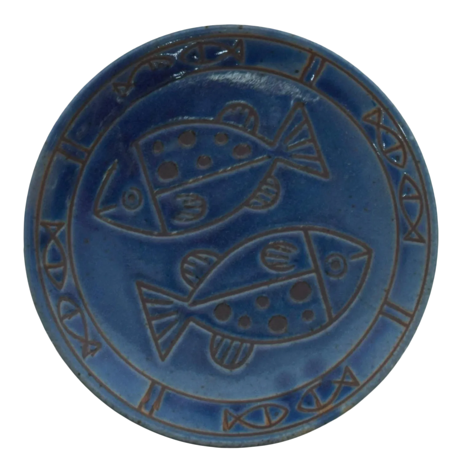 1970s Ceramic Art Cobalt Blue Fish Plate Pisces Decorative Display Dish ...