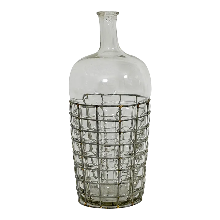Vintage Wire Basket Glass Vase | Chairish