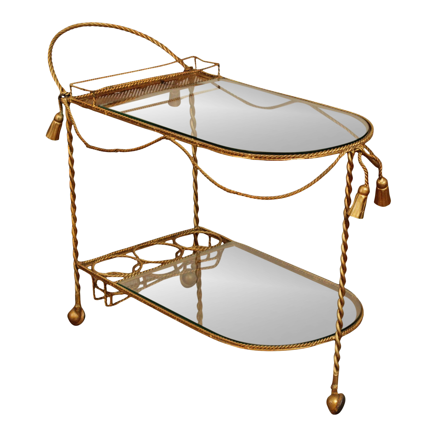 1960s Italian Hollywood Regency Gilt Metal Tassel Bar Cart | Chairish