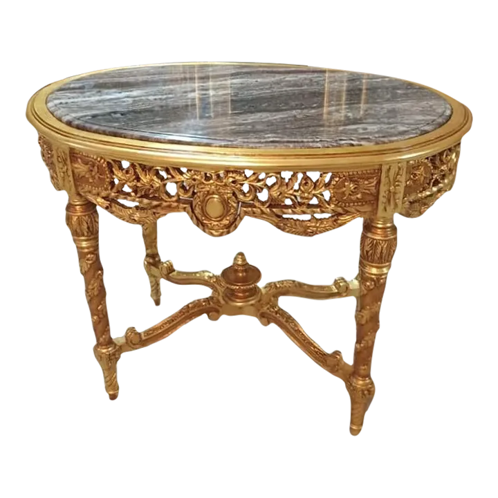 Italian Rococo Style Oval Marble Topped Small Table | Chairish