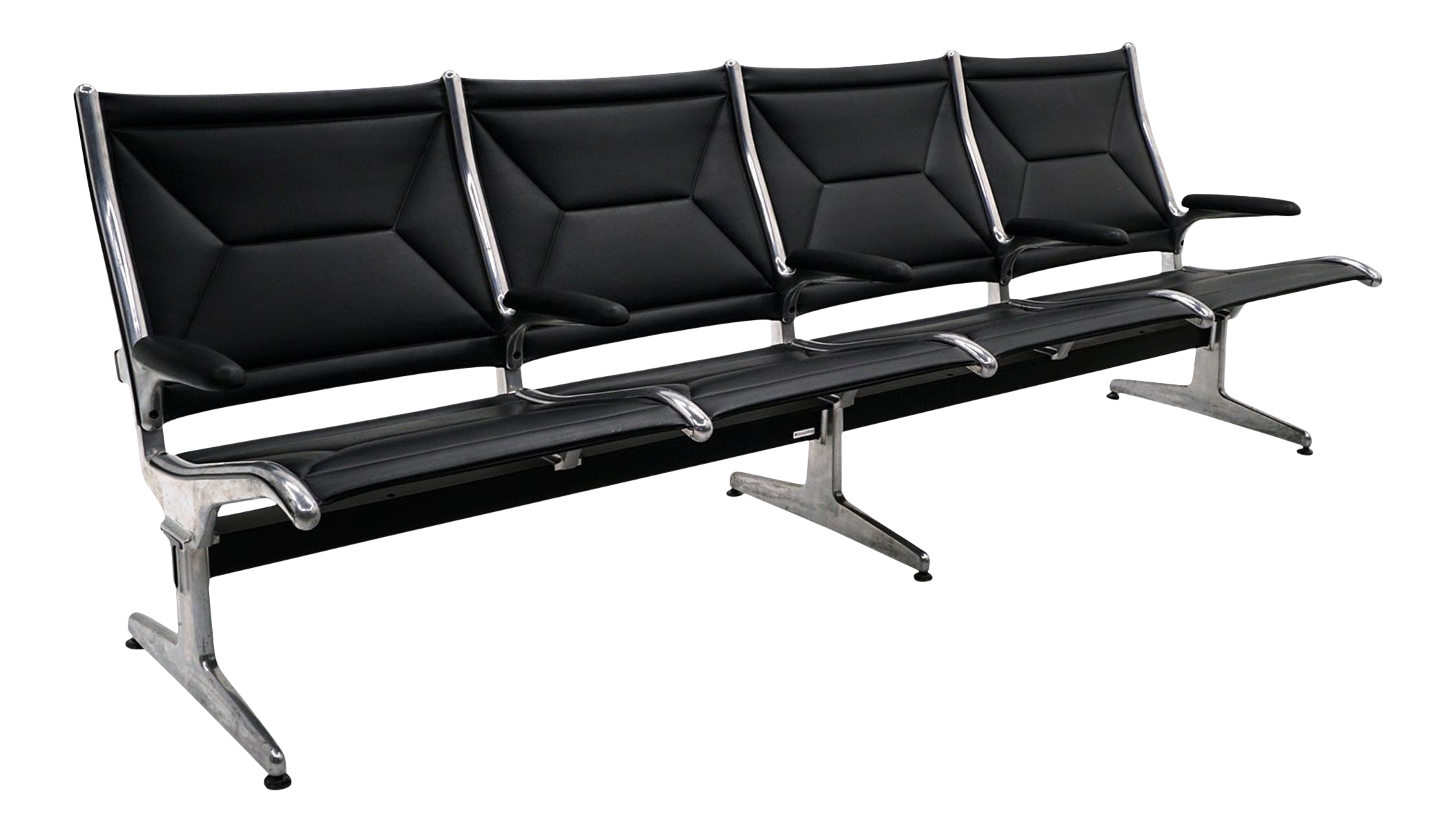 Tandem Airport Seating for Four by Charles & Ray Eames, Black Leather ...