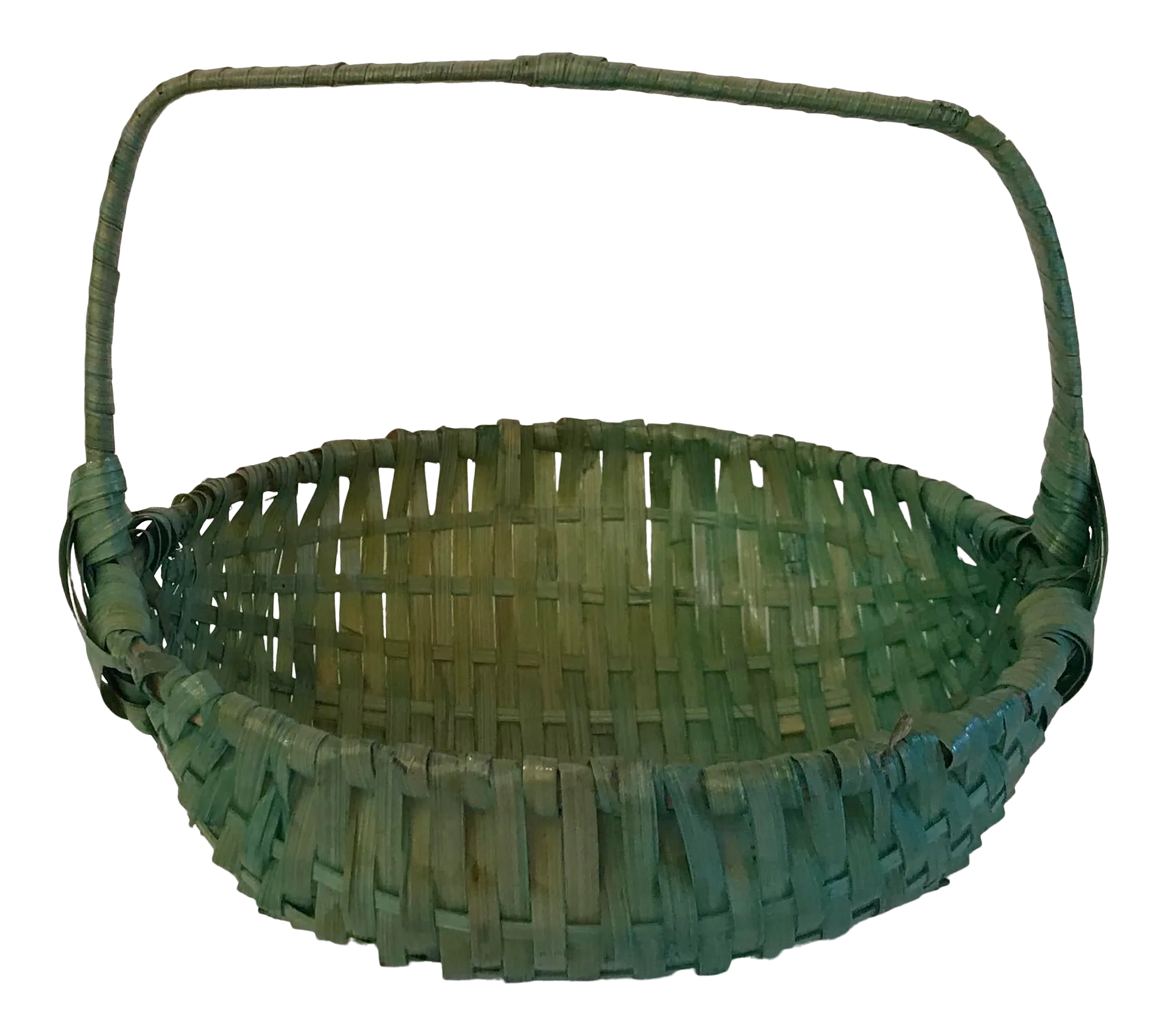 Vintage Asian Woven Green Basket With Handle | Chairish