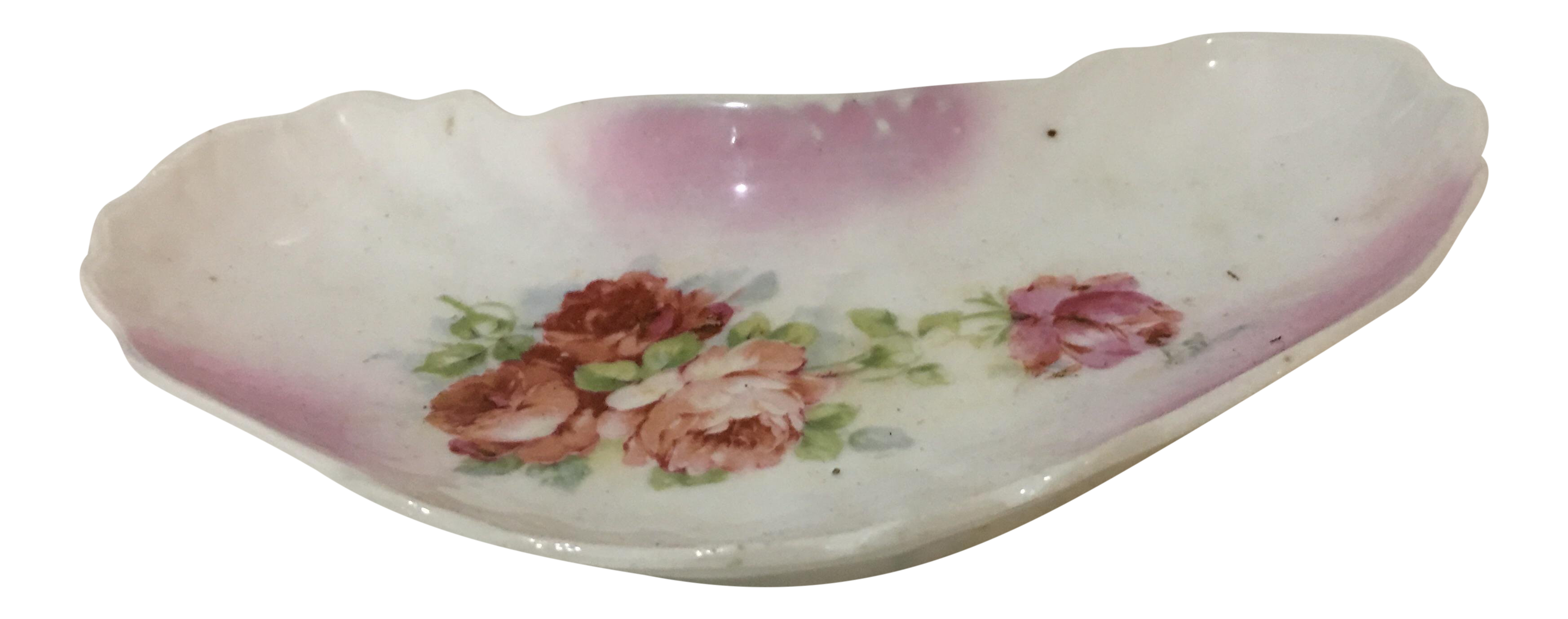 Vintage Oblong Porcelain Rose Dish | Chairish