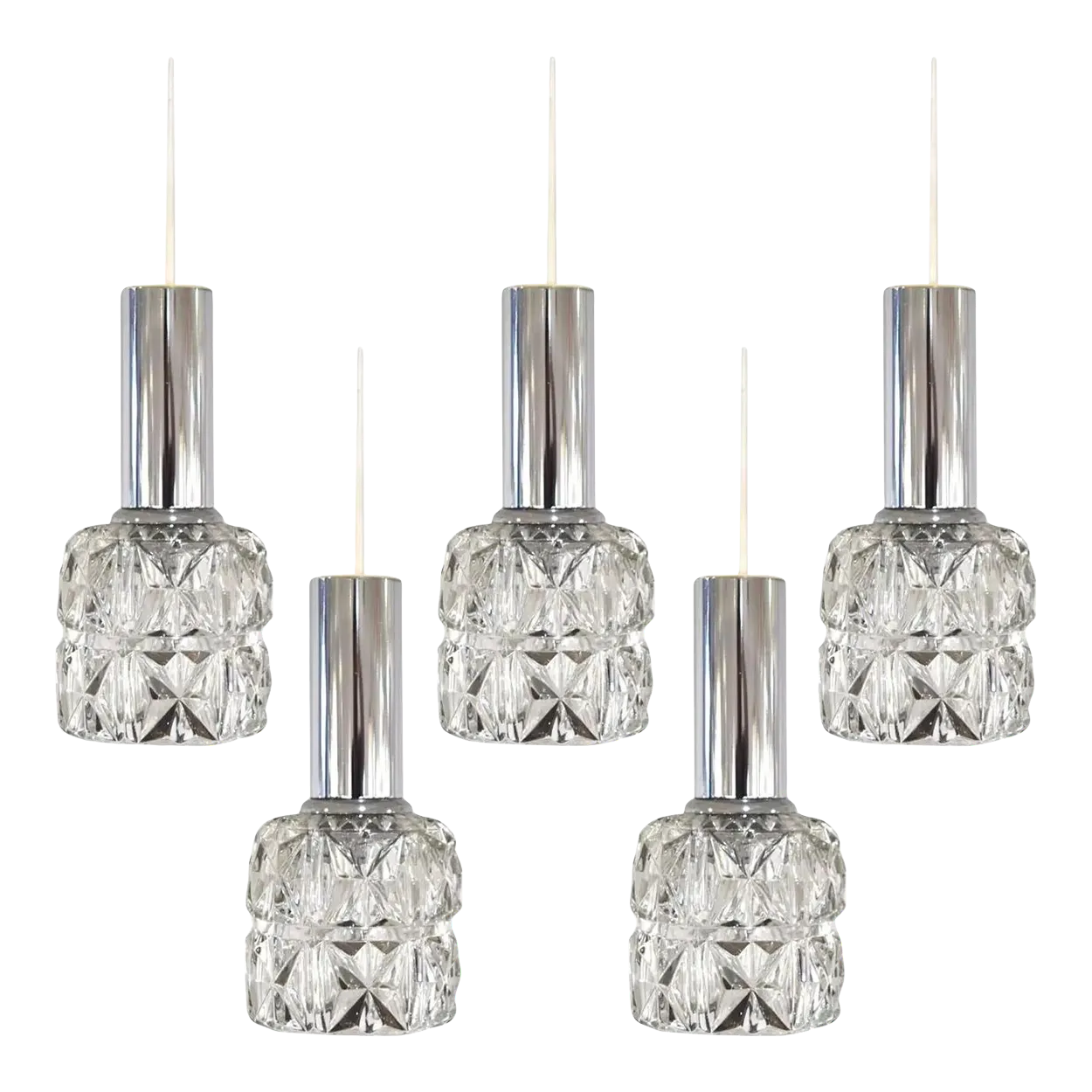 Set of Five Mid-Century Art Glass Pendants Attributed to Doria | Chairish