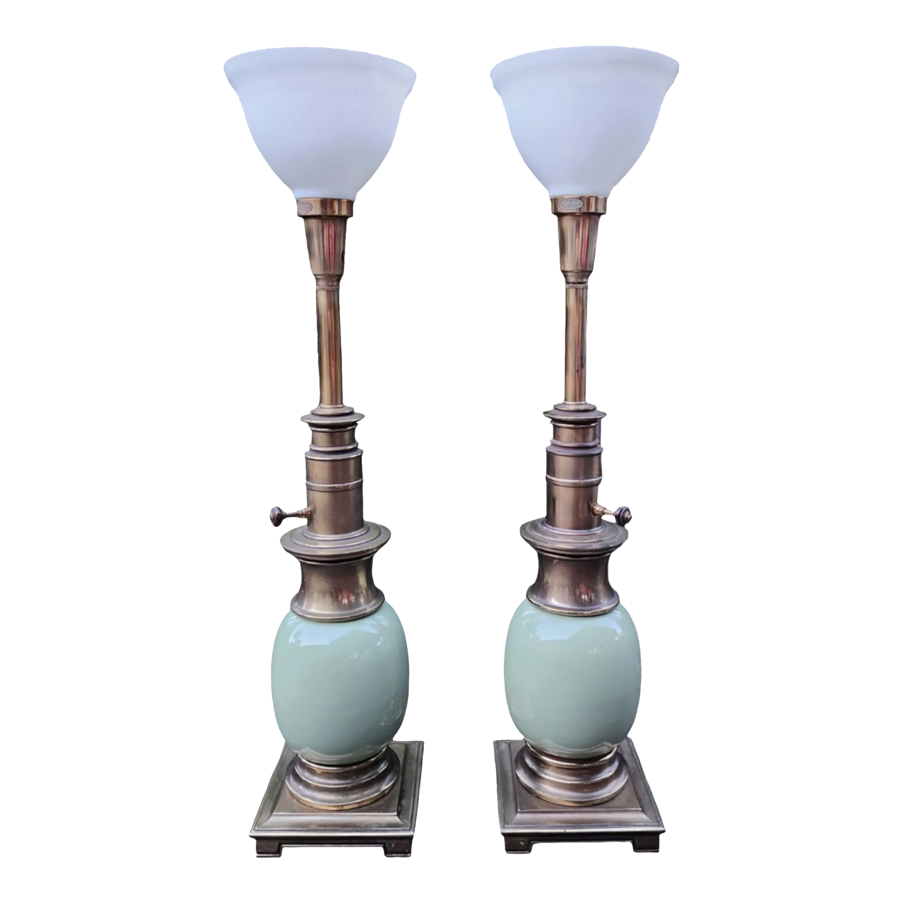 Vintage Stiffel Ostrich Egg Torchiere Table Lamps in Celadon Mint Green ...