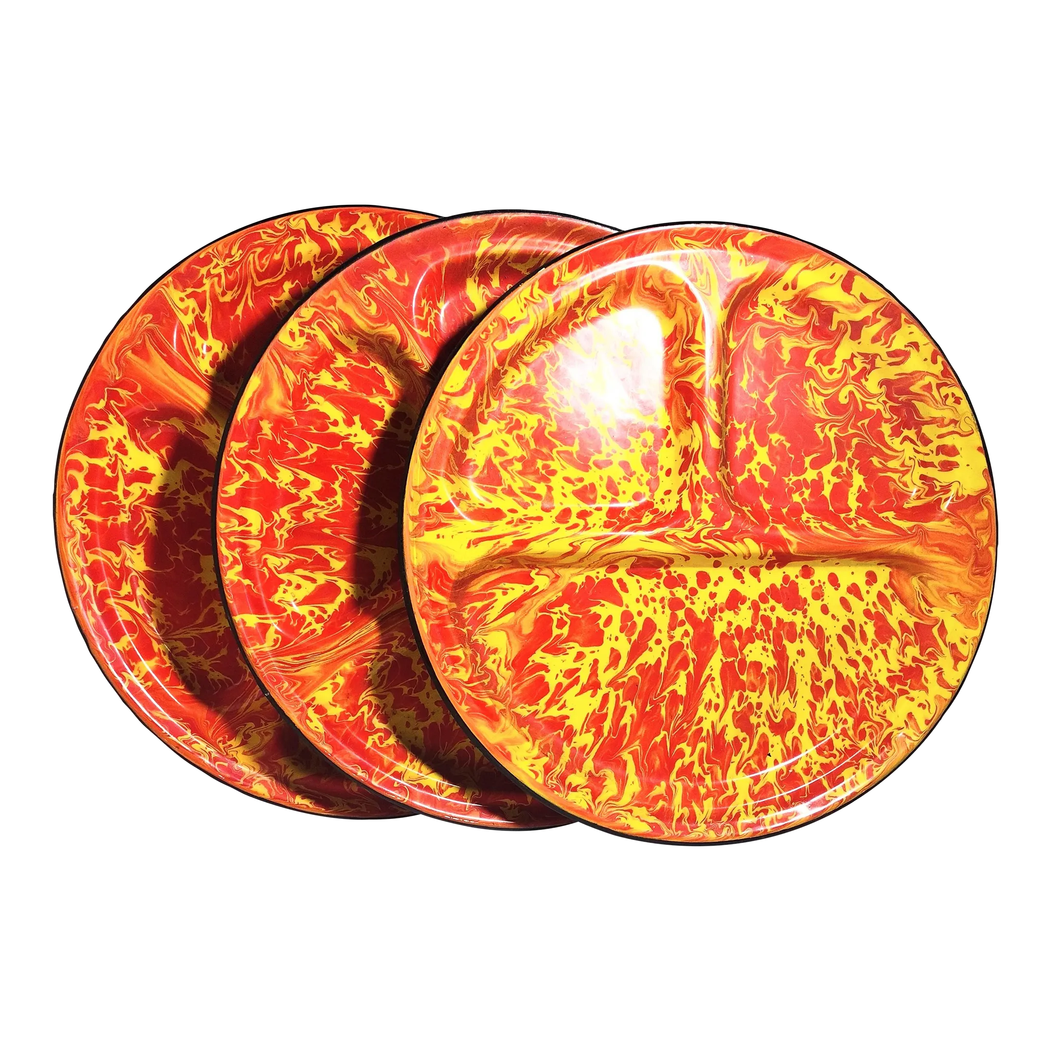 1970s Graniteware Splatter Platters- Set of 3 | Chairish