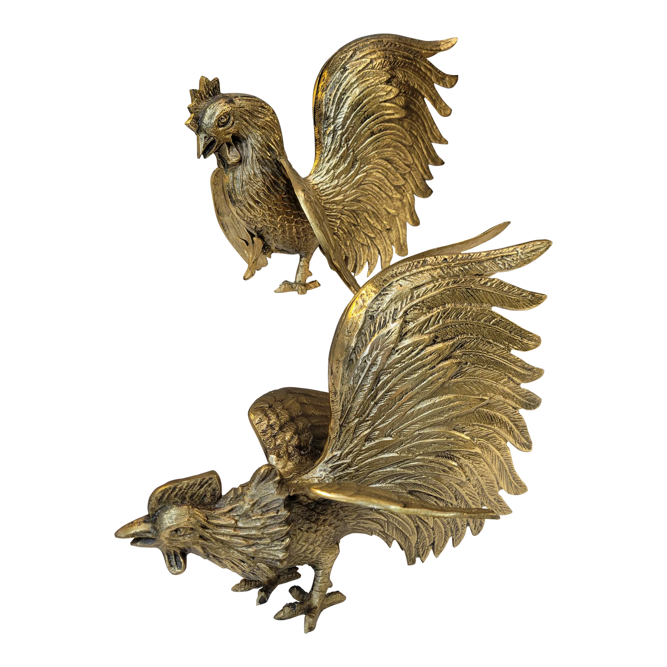 Mid-Century Brass Fighting Rooster- a Pair | Chairish