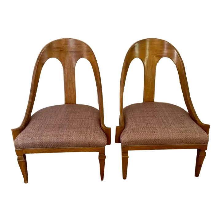 Vintage Mid Century Neoclassical Spoon Back Chairs With Lance Woven ...