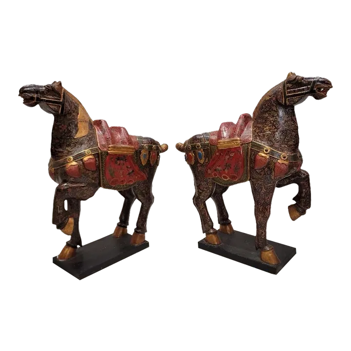 Vintage Tang Dynasty Style Carved and Hand Painted War Horse Floor ...