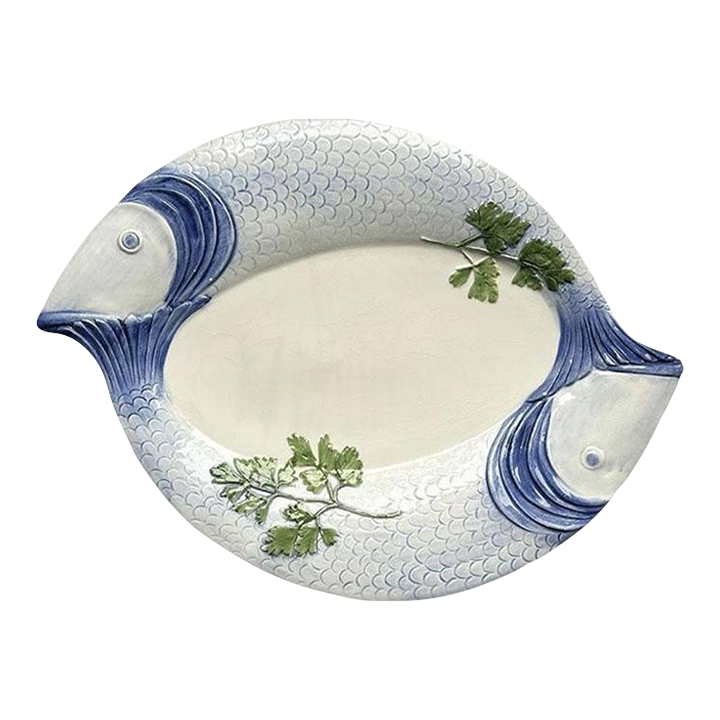 Large Vintage Oval Mediterranean Ceramic Fish Serving Platter in Blue ...