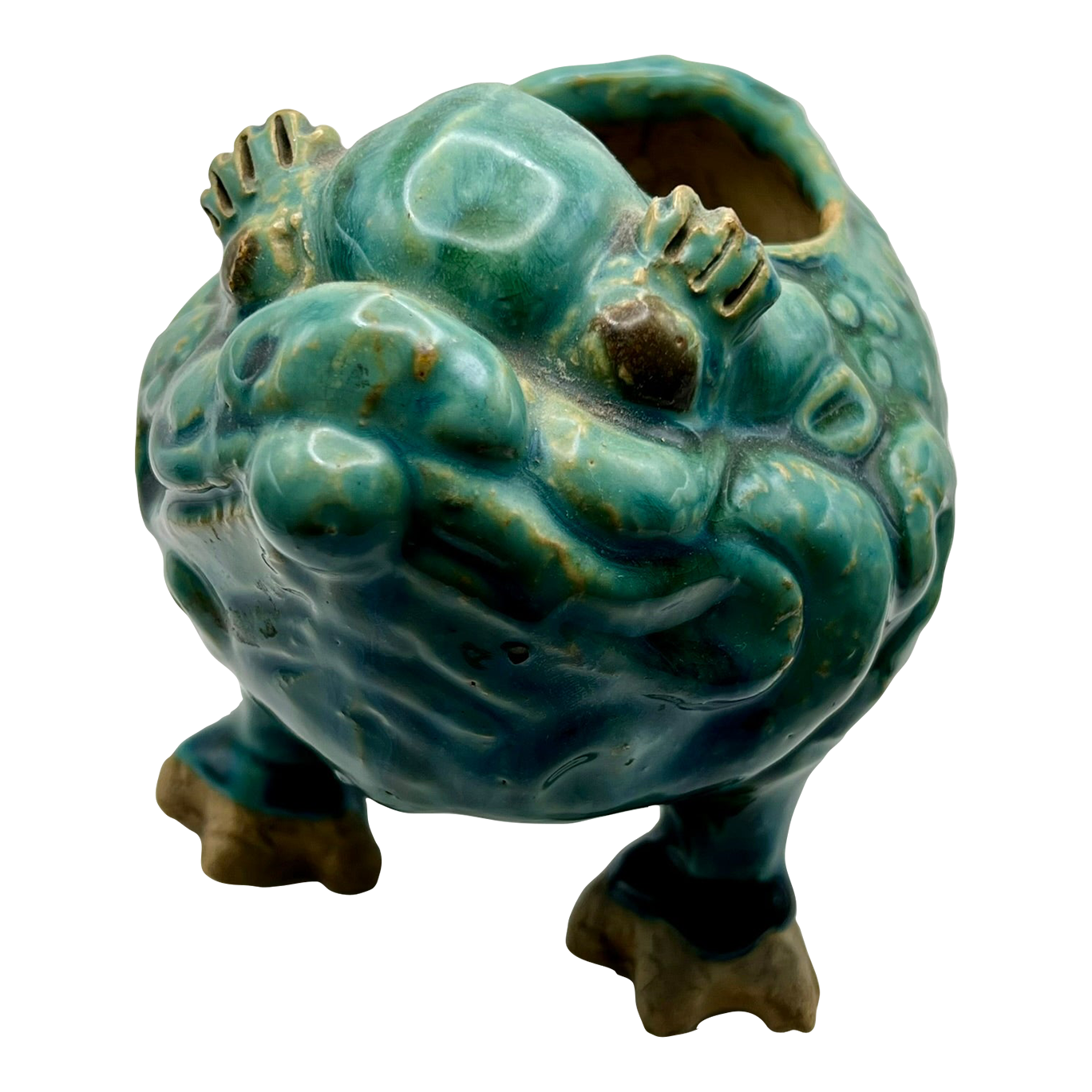 VIntage Shiwan Green Glazed Three Legged Toad | Chairish