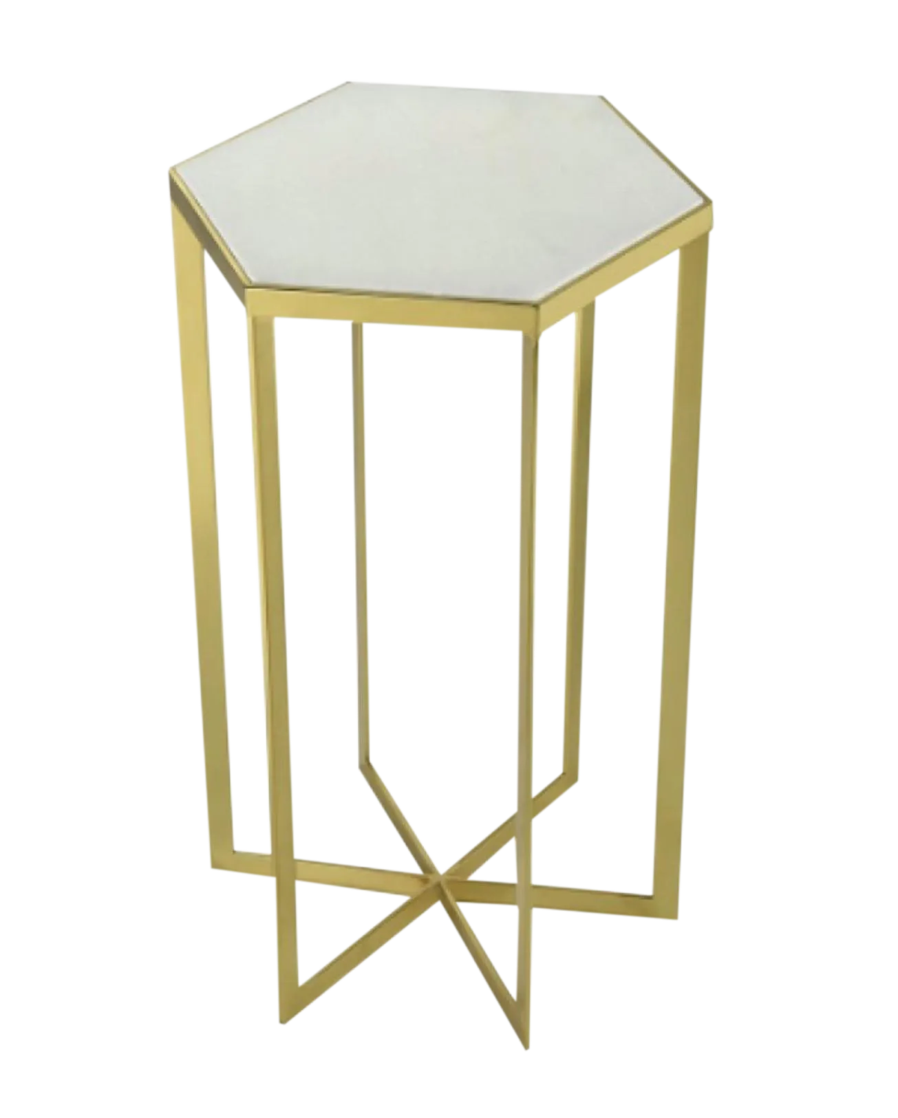 Contemporary White Marble and Gold Plated Geometric Side Table | Chairish