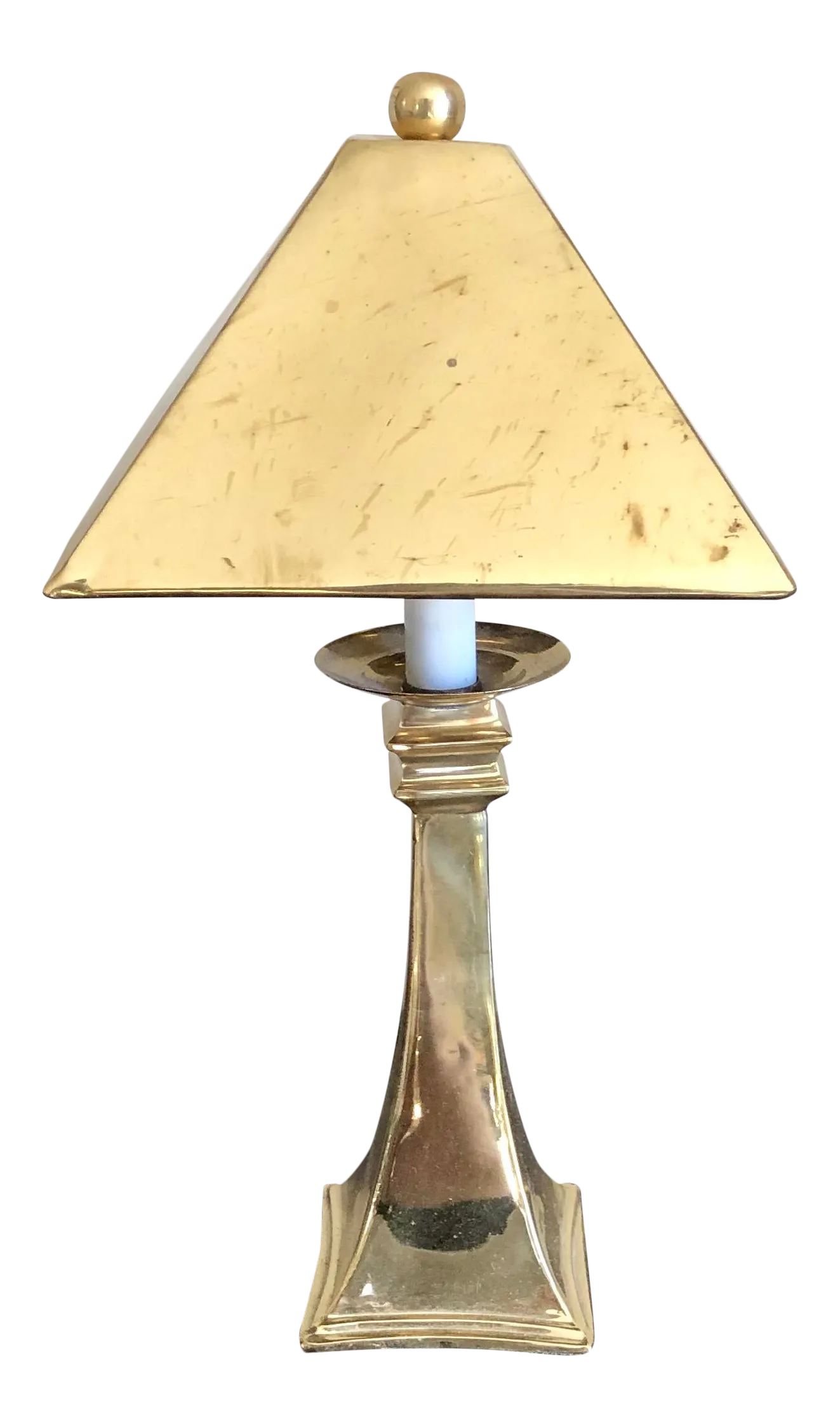 Vintage Brass Pyramid Shade Table Lamp | Chairish