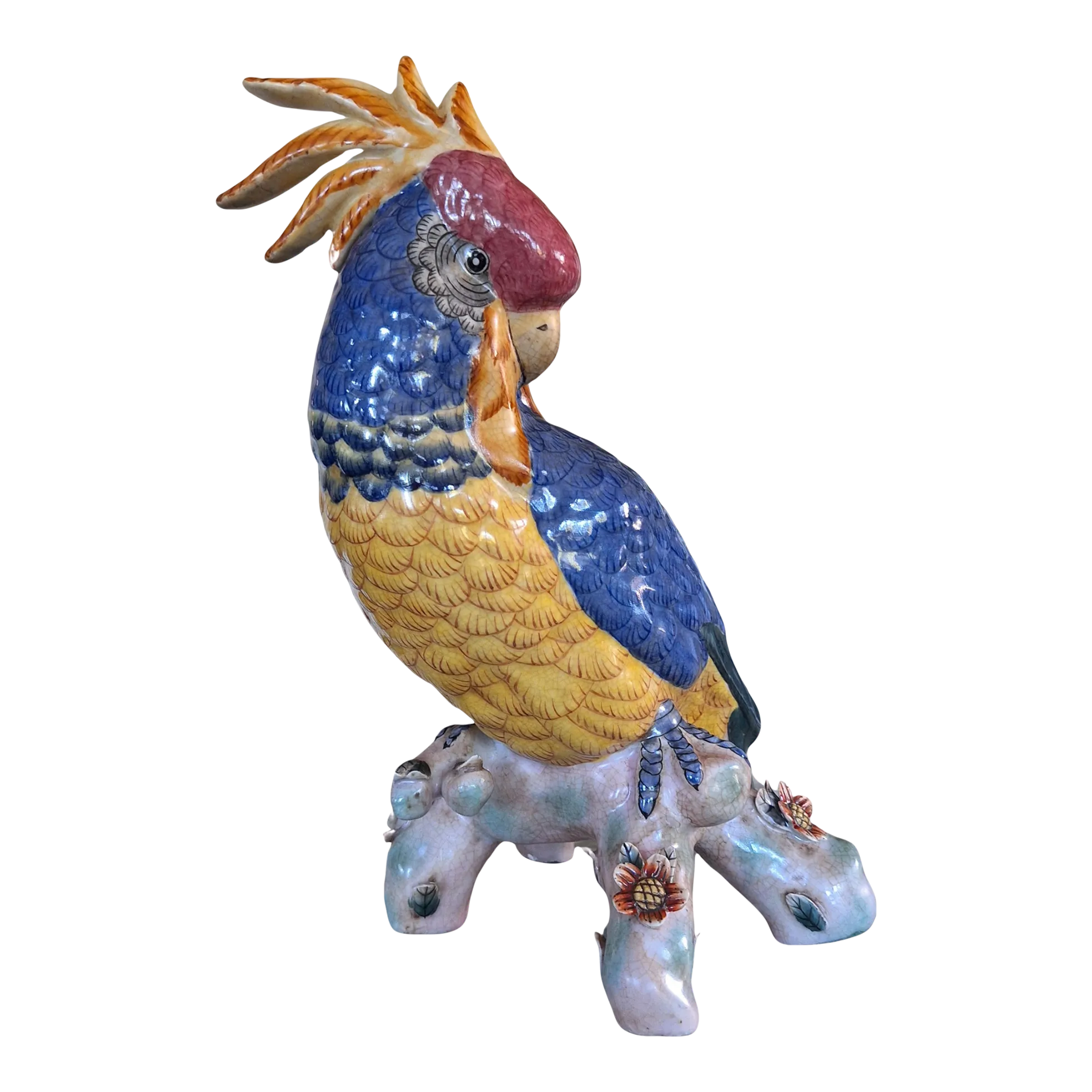 21st Century Chinese Import Blue Cockatoo Porcelain Figure | Chairish