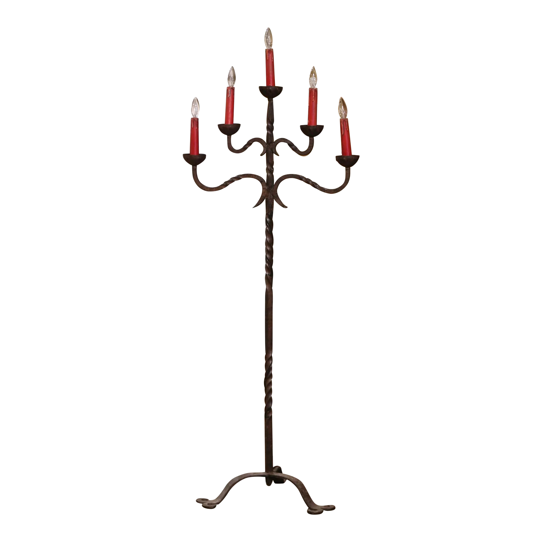 19th Century French Gothic Forged Iron Five-Light Floor Lamp | Chairish