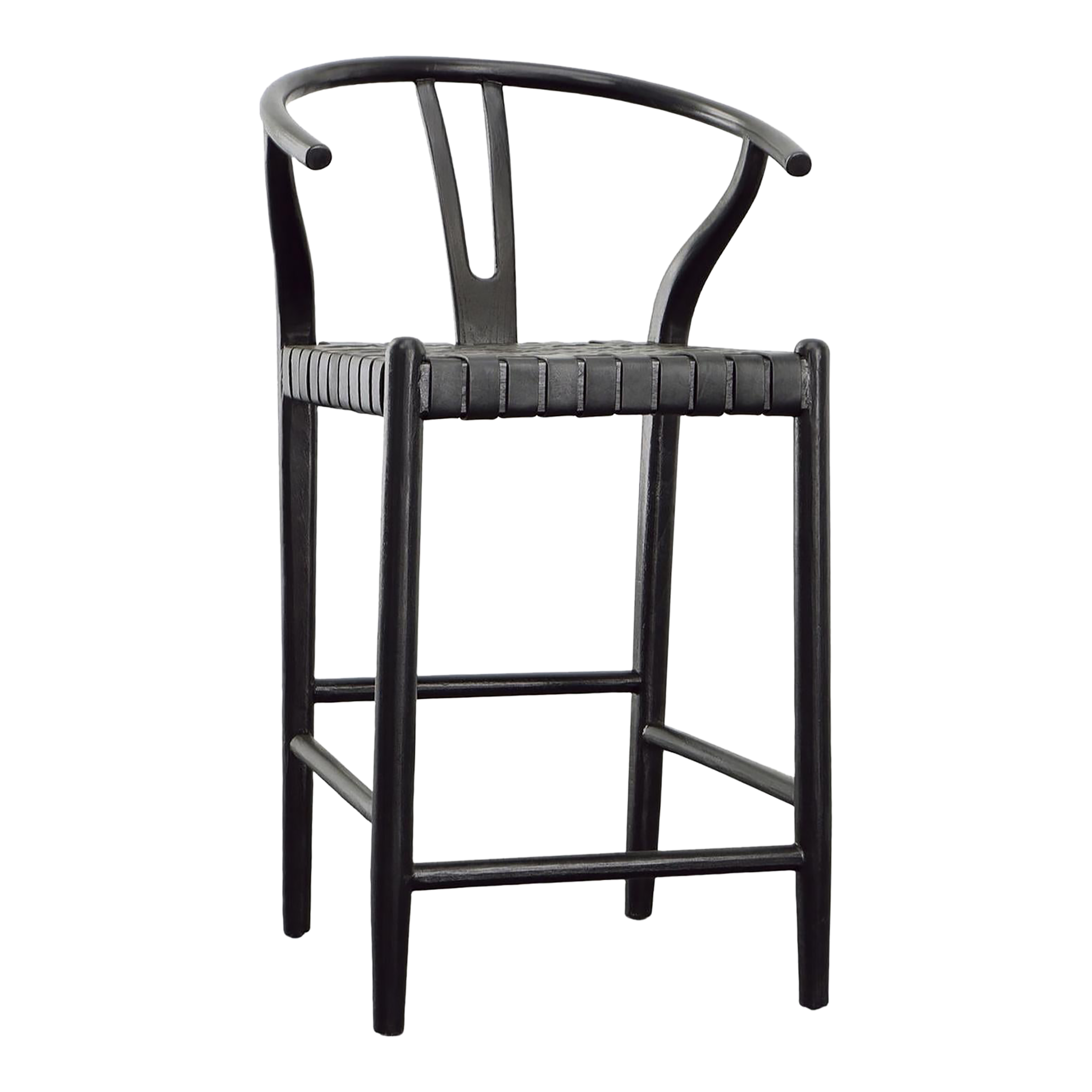 Black Horseshoe Leather & Teak Counter Stool | Chairish