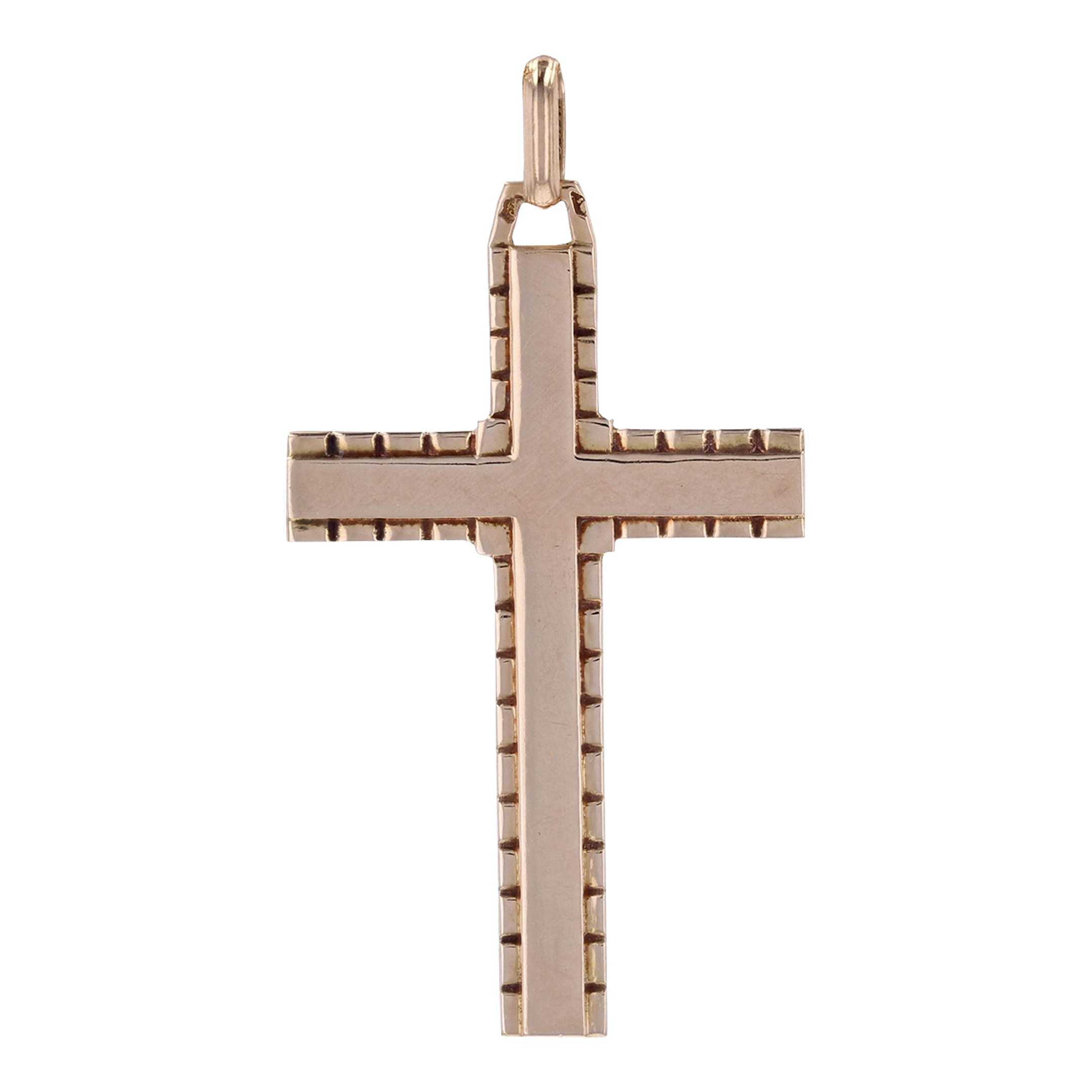 French 1960s 18 Karat Rose Gold Flat Cross | Chairish