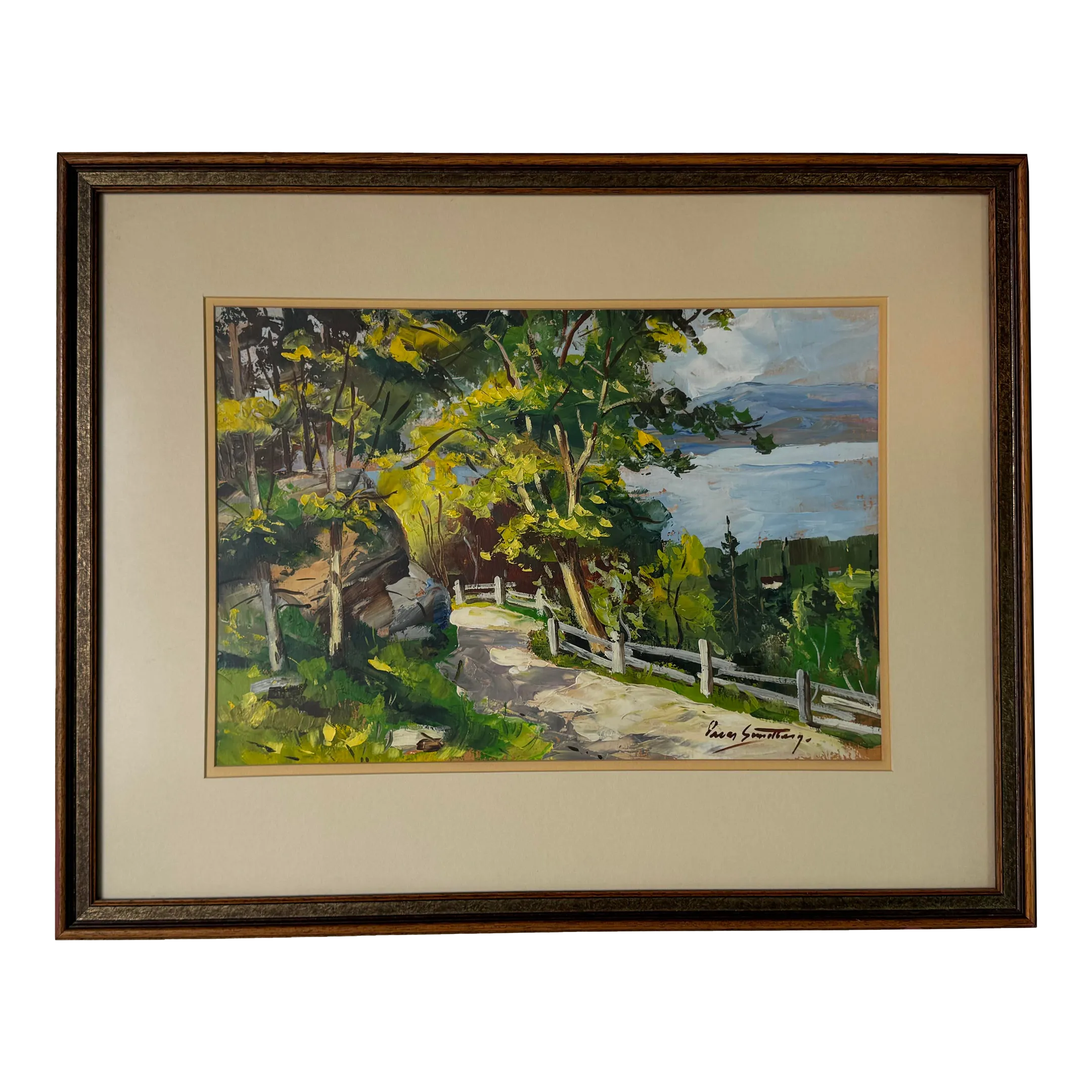 1980's Vintage Impressionist Lake Landscape Painting, Signed | Chairish
