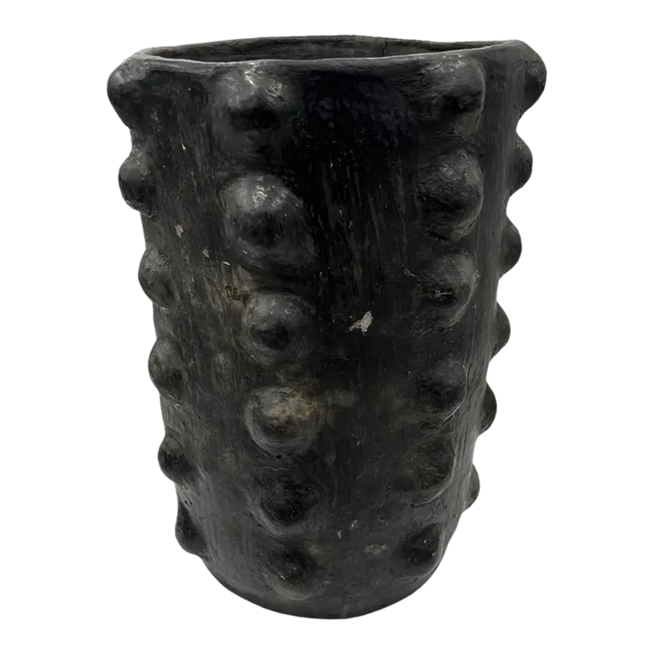 Sejnane Cylindrical Clay Bumpy Vessel - Dark Large | Chairish