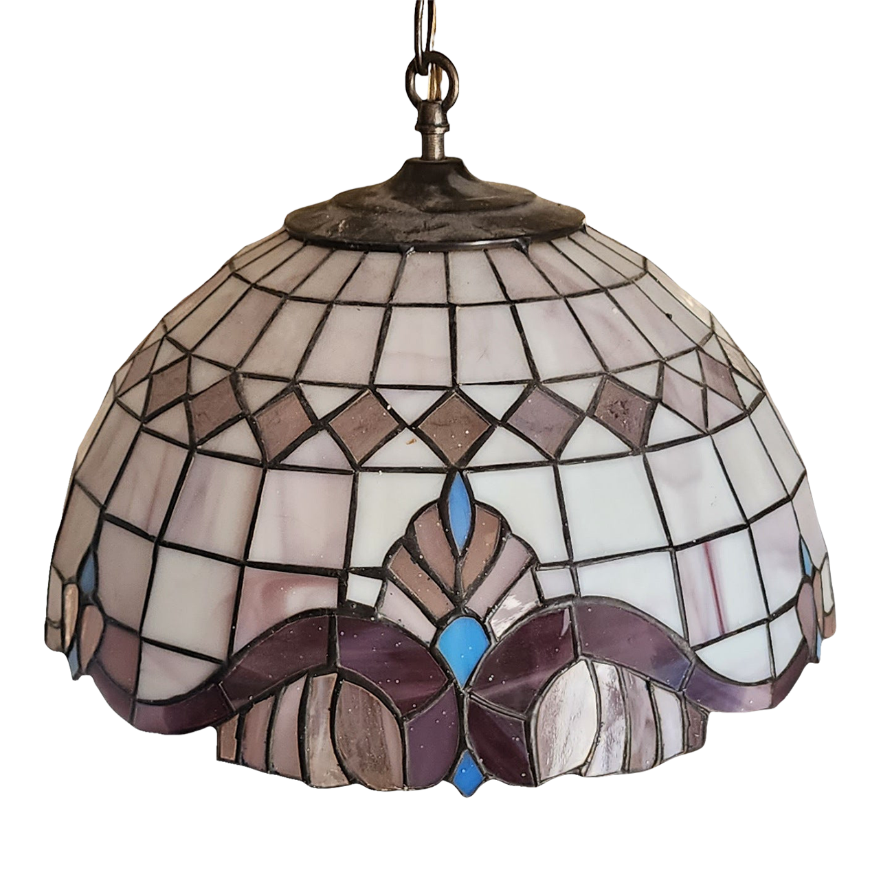 Vintage Late 20th Century Leaded Stained Glass Hanging Dome Chandelier ...