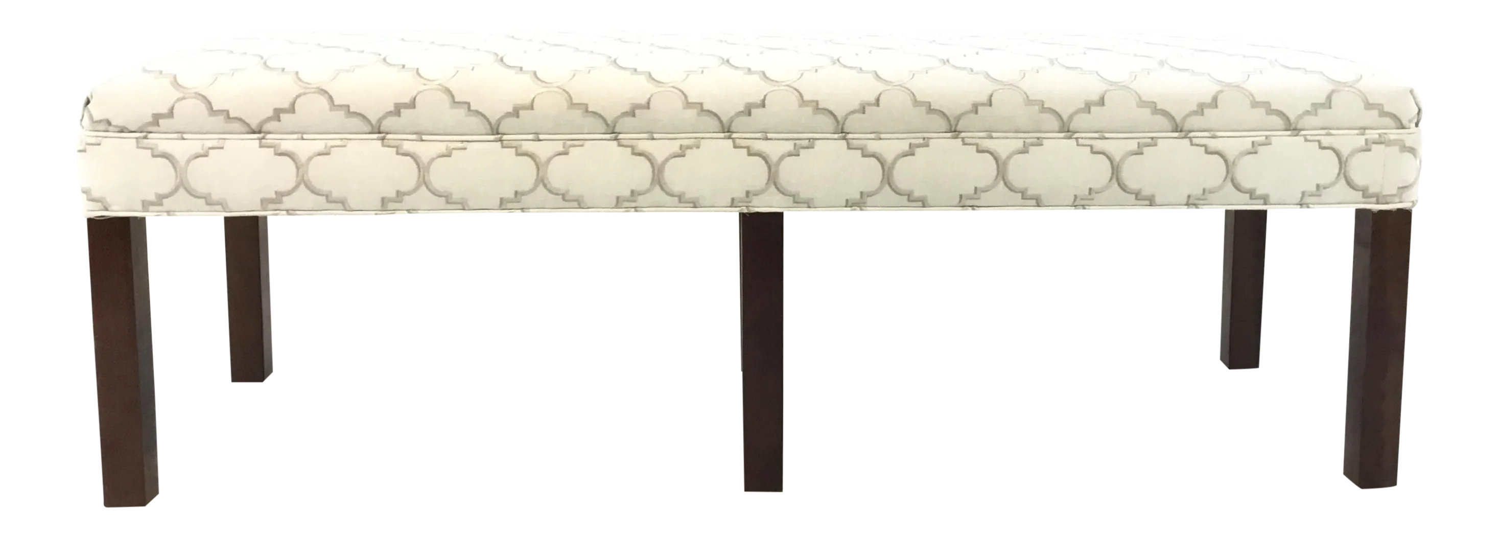 Custom Modern White and Gray Ogee Print Long Bench | Chairish