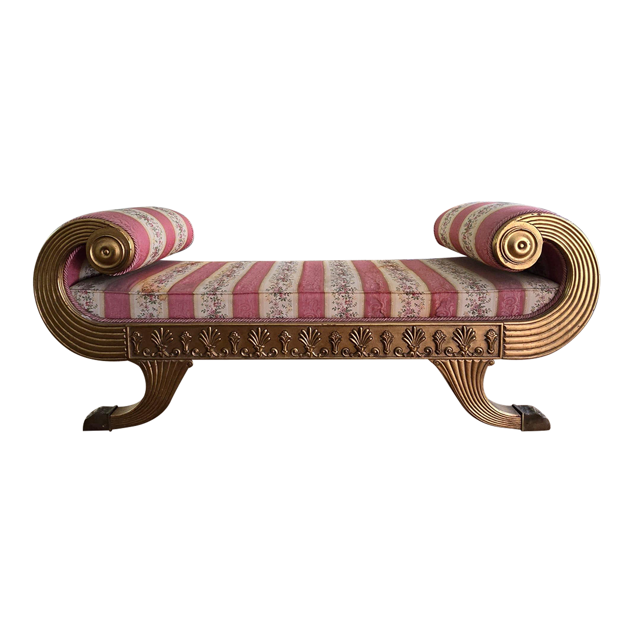 1920s Gold Framed Claw Footed Roll Arm Backless French Settee Bench ...