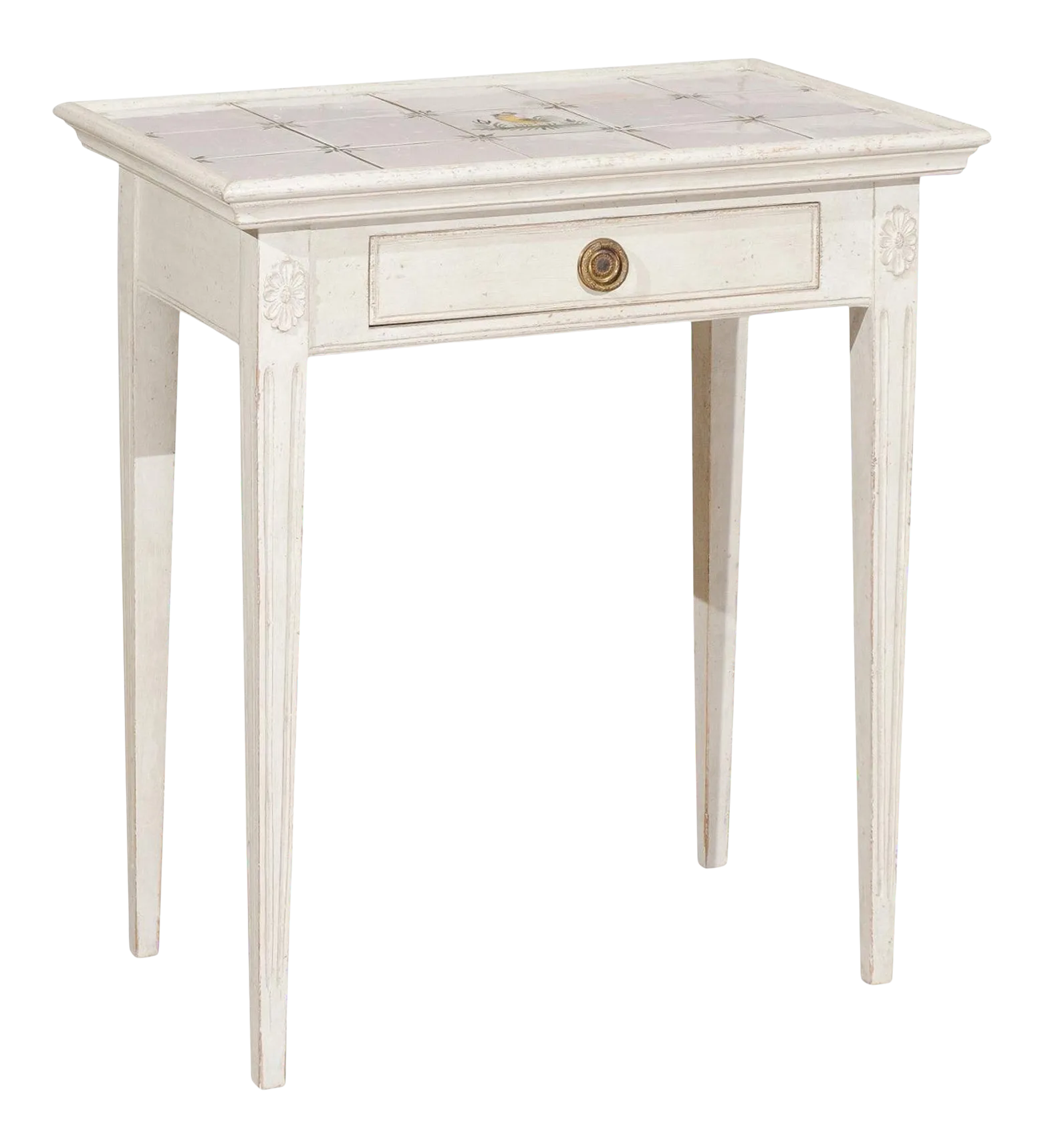 Mid 20th Century Danish Painted Wood Side Table with Tile Top, Rooster ...