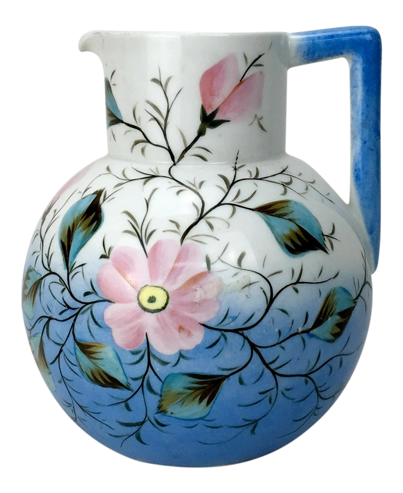 20th Century Traditional Blue & White Floral Pitcher | Chairish