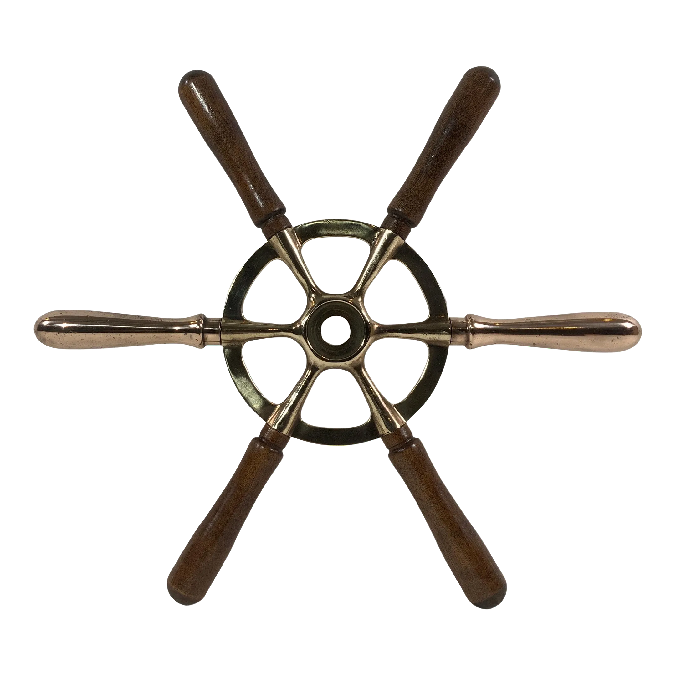 Brass Ships Wheel with Wood Handles | Chairish