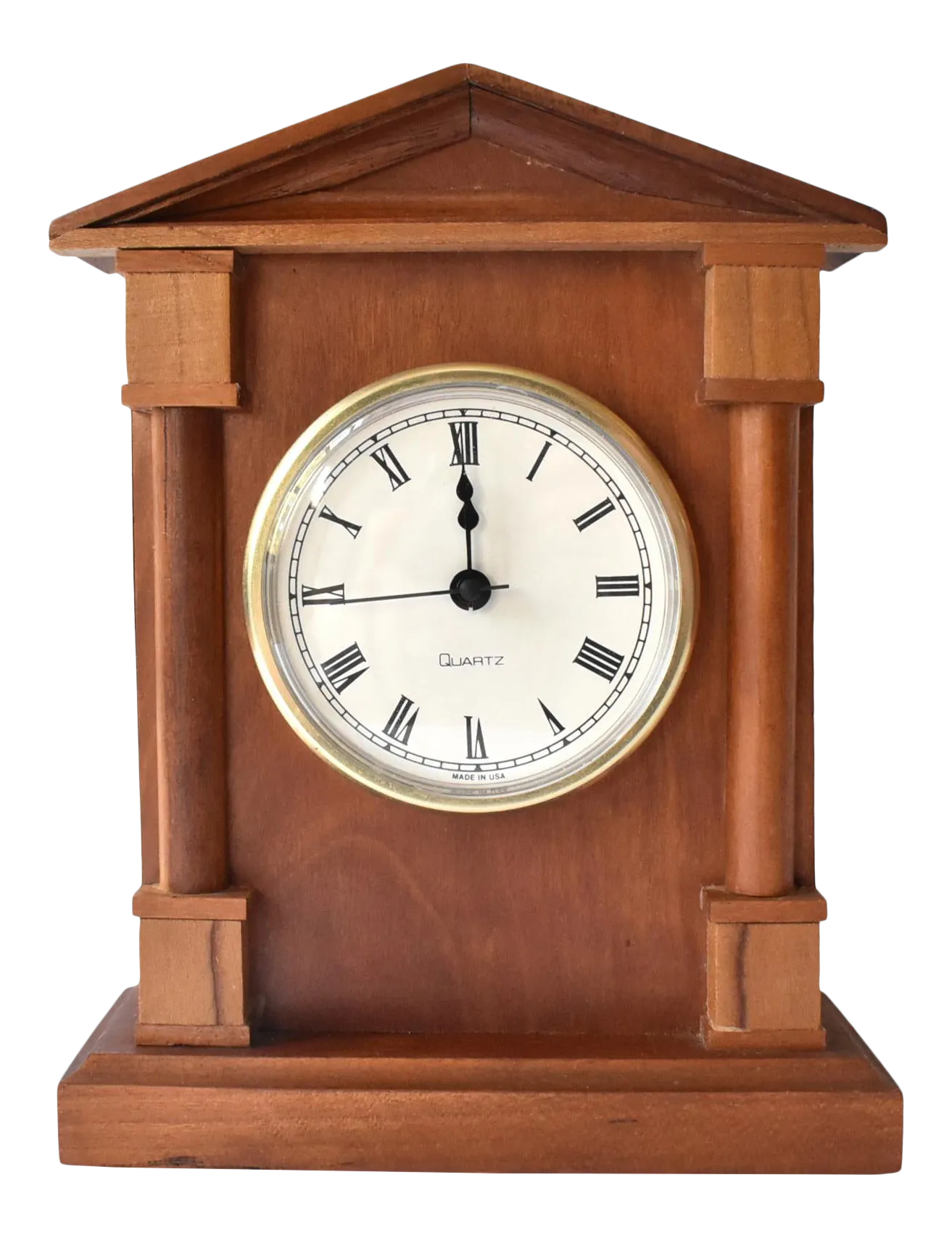 Mid-Century Handmade Teak Wood Mantel Clock With Neoclassical ...