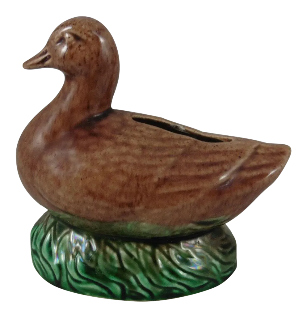 19th Century French Majolica Duck Bank | Chairish