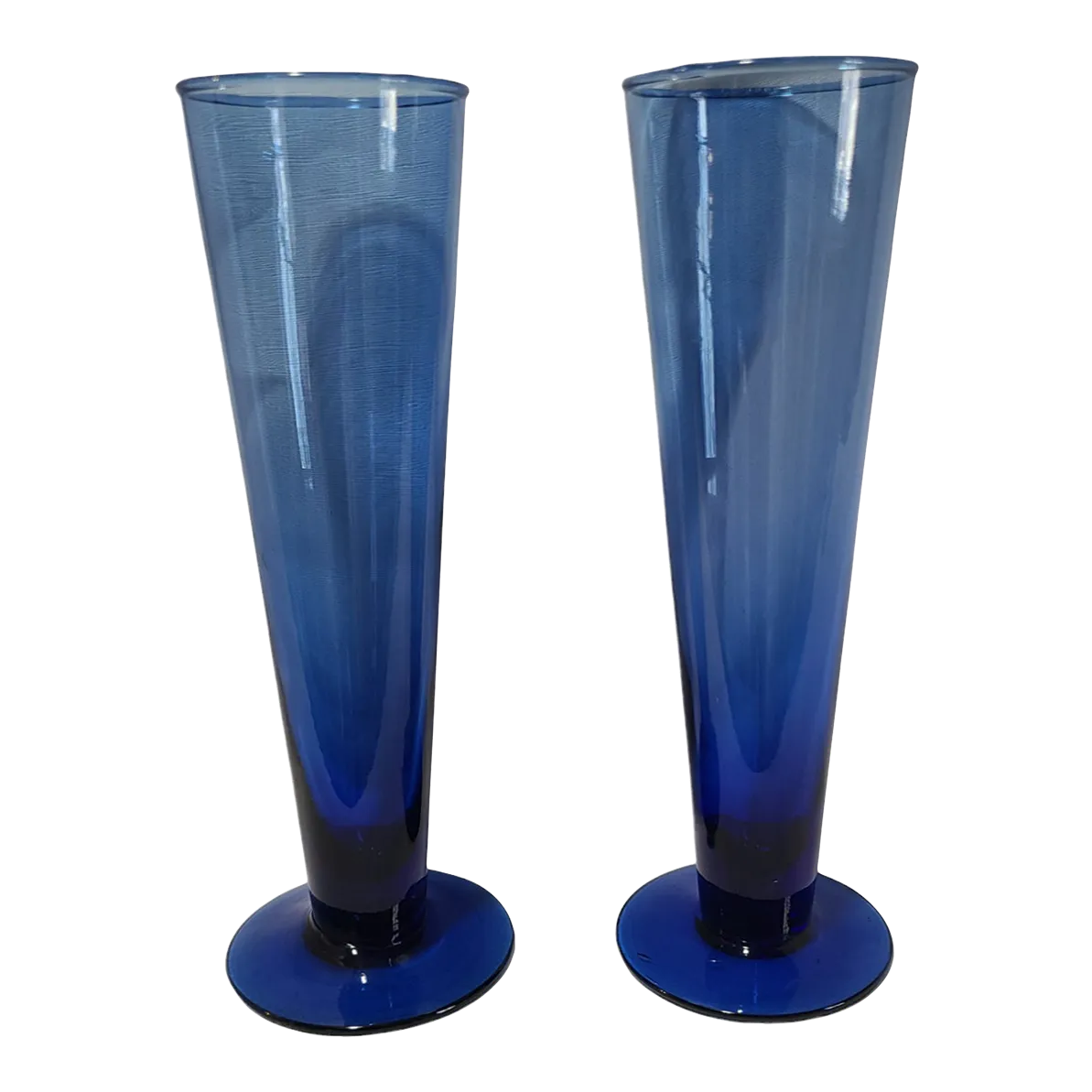 Vintage Pair of Cobalt Blue Pilsner Champagne Tall Cocktail Glasses ...