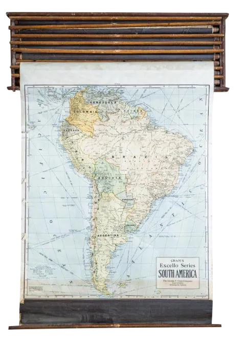Crams 1938 South America Vintage Pull Down Map | Chairish